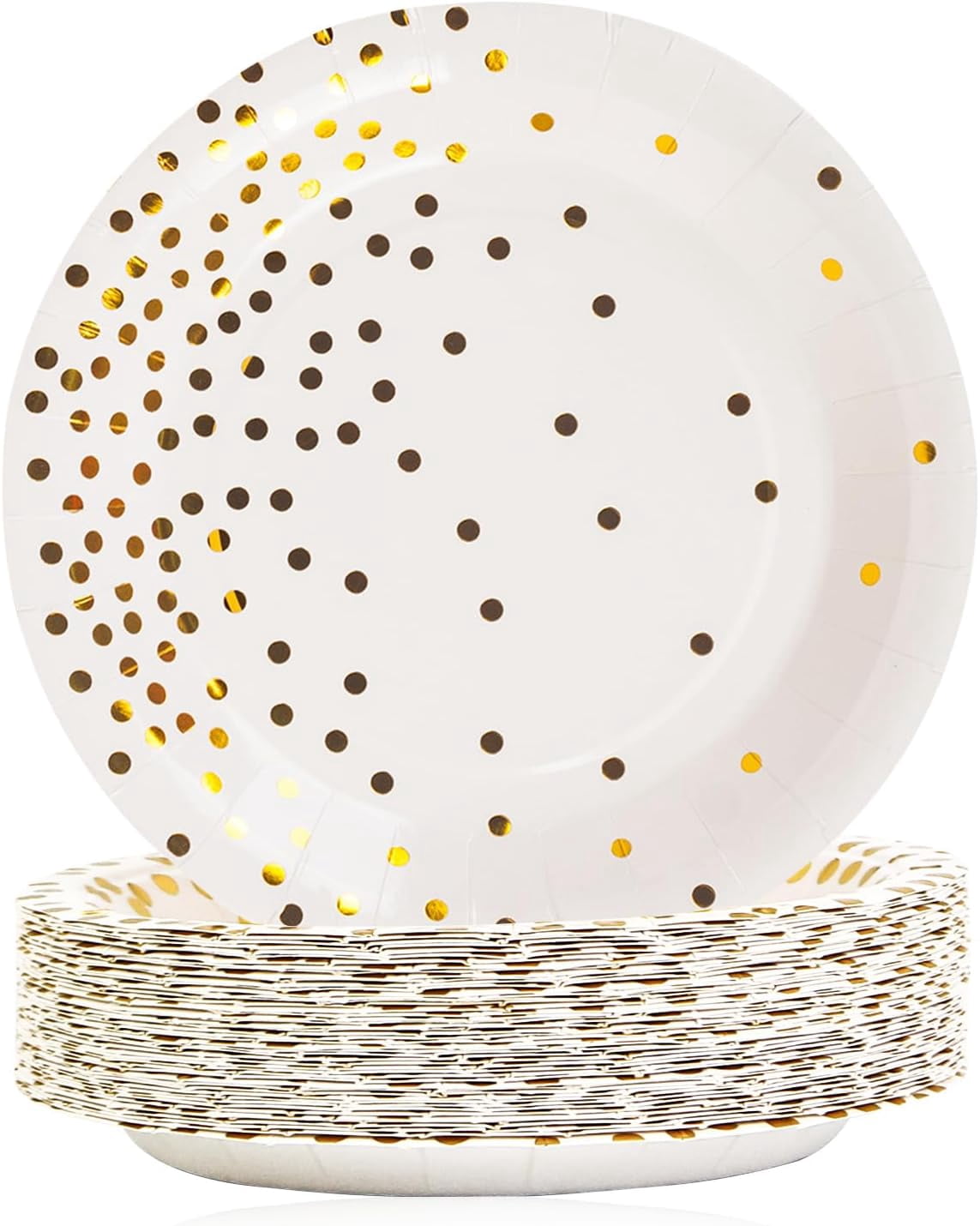 50 Pack White and Gold Paper Plates, 7 inch Metallic Foil Polka Dots ...