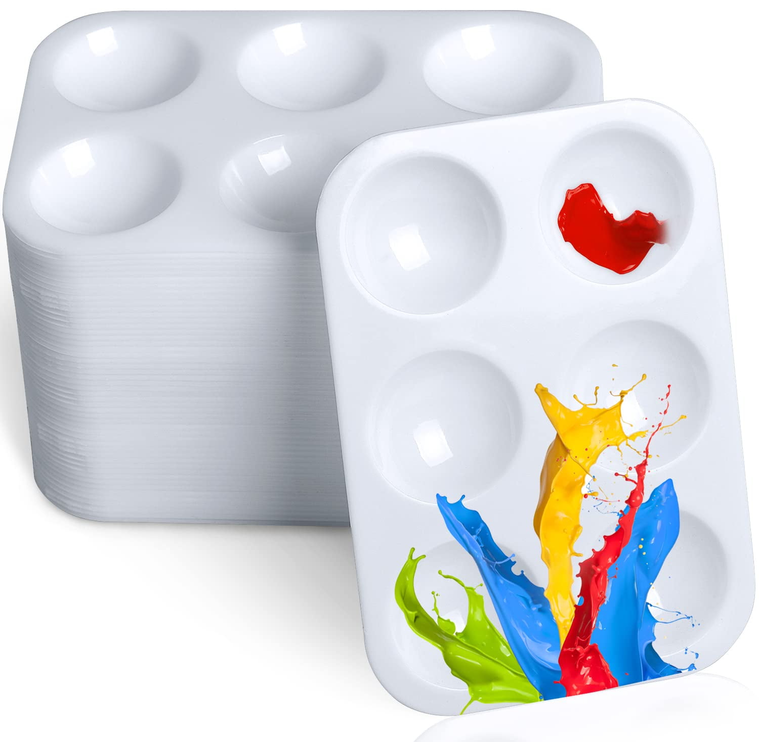 50 Pack White Plastic Paint Palettes, 6 Wells White Small Rectangular ...
