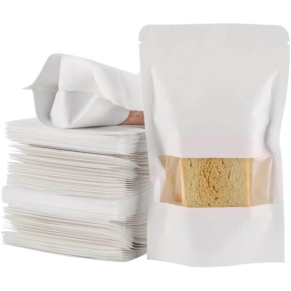 QZS 50 Pack White Stand Up Pouches,Kraft Paper Food Packaging Bags ...
