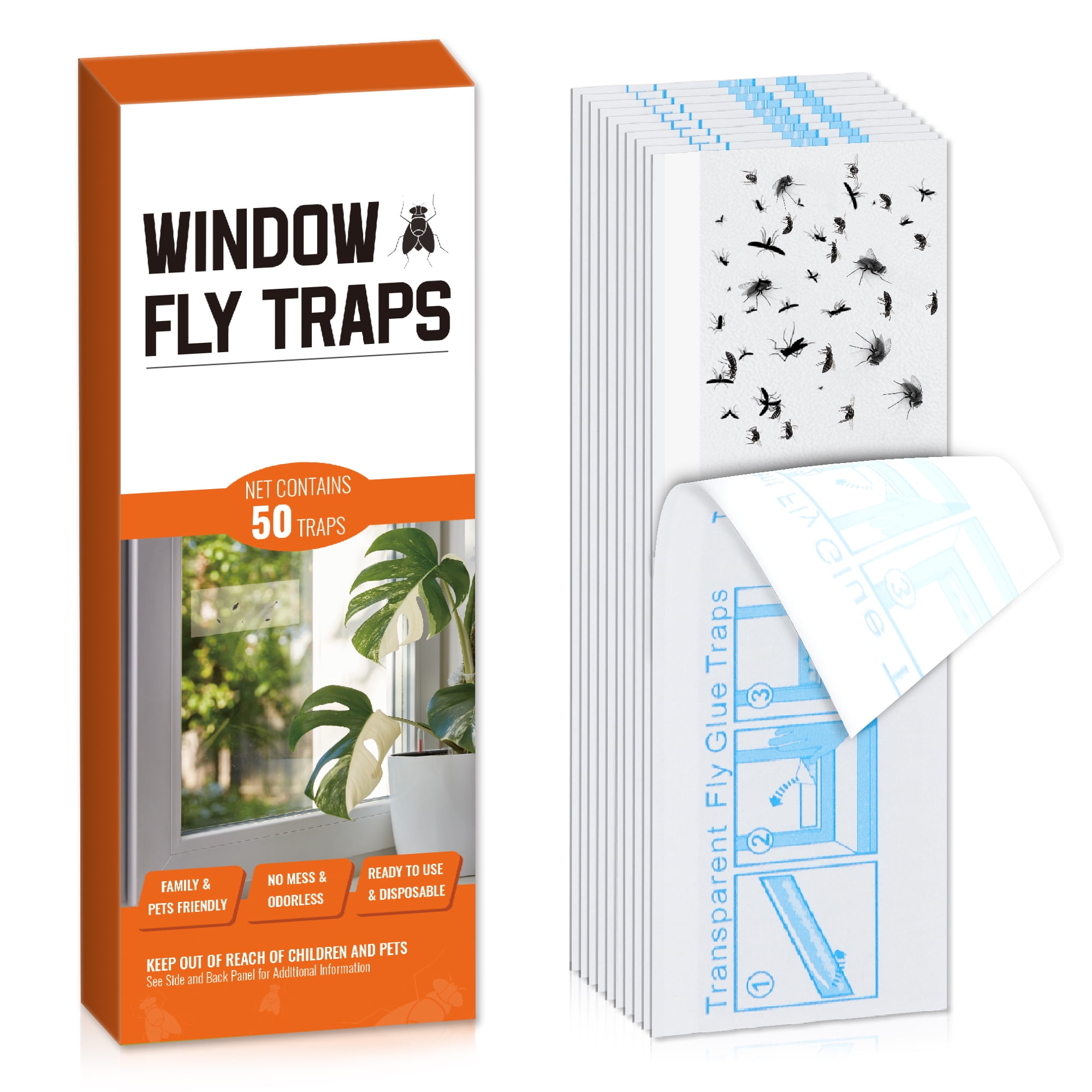 50-Pack Window Fly Traps, Clear Sticky Flying Bugs, Fruit Fly and Gnat ...