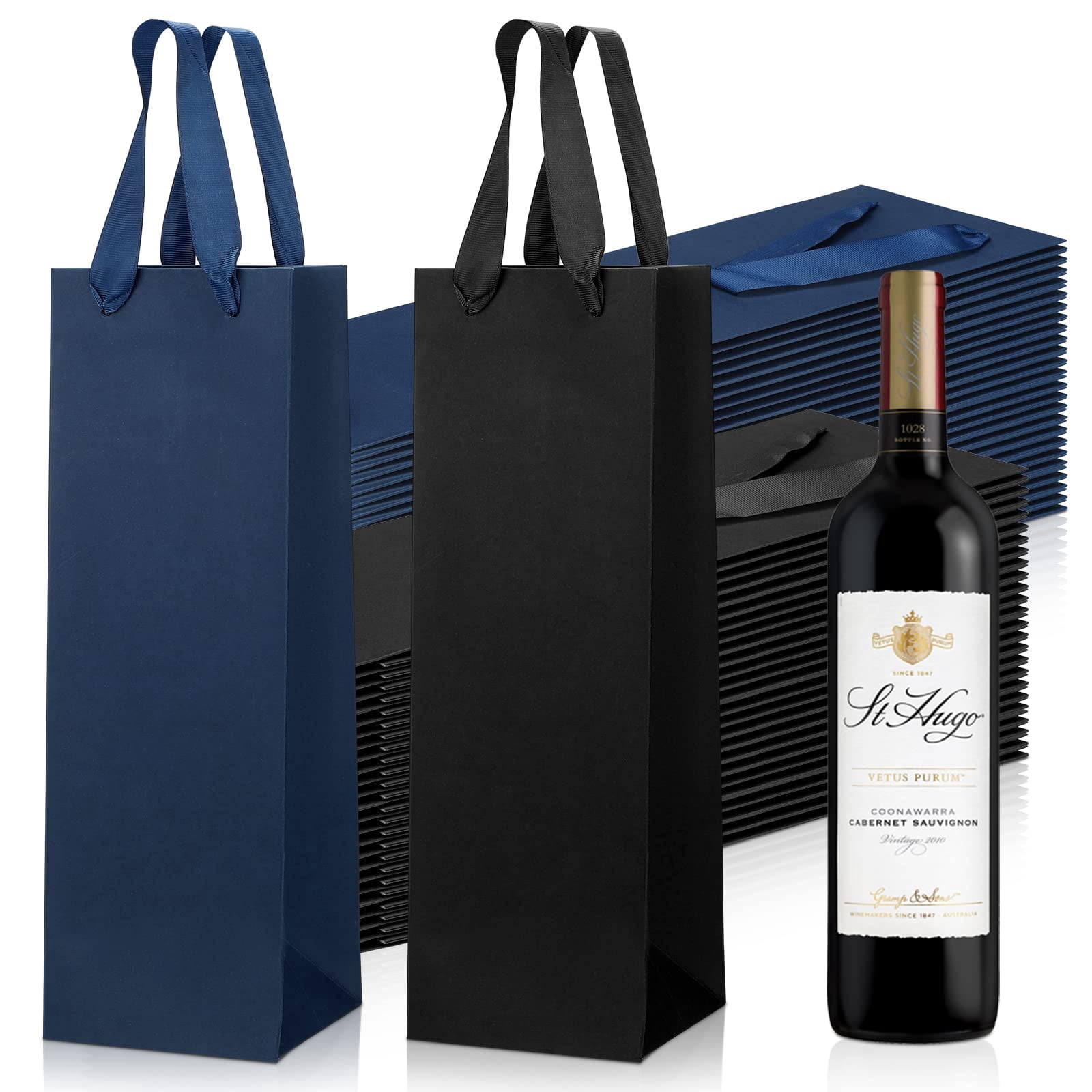 50 Pack Wine Bottle Gift Bags Paper Bulk 13.8x3.7x3.5 Inch With Handles ...