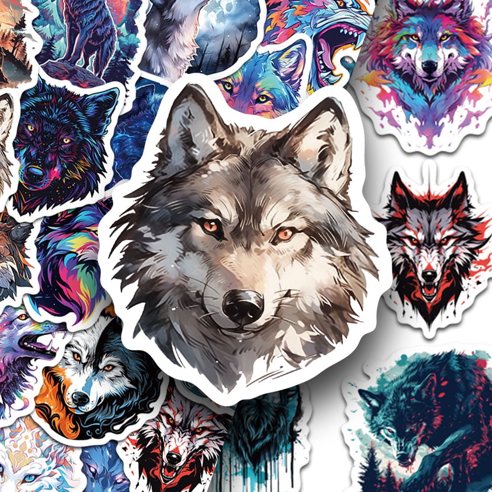50-Pack Wolf Animal Stickers - Cool Cartoon Graffiti-Style Waterproof ...