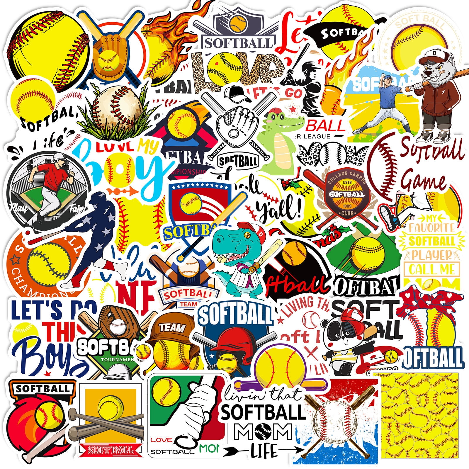 50-Pack Yellow Baseball Stickers - Waterproof Cartoon Sports Stickers ...