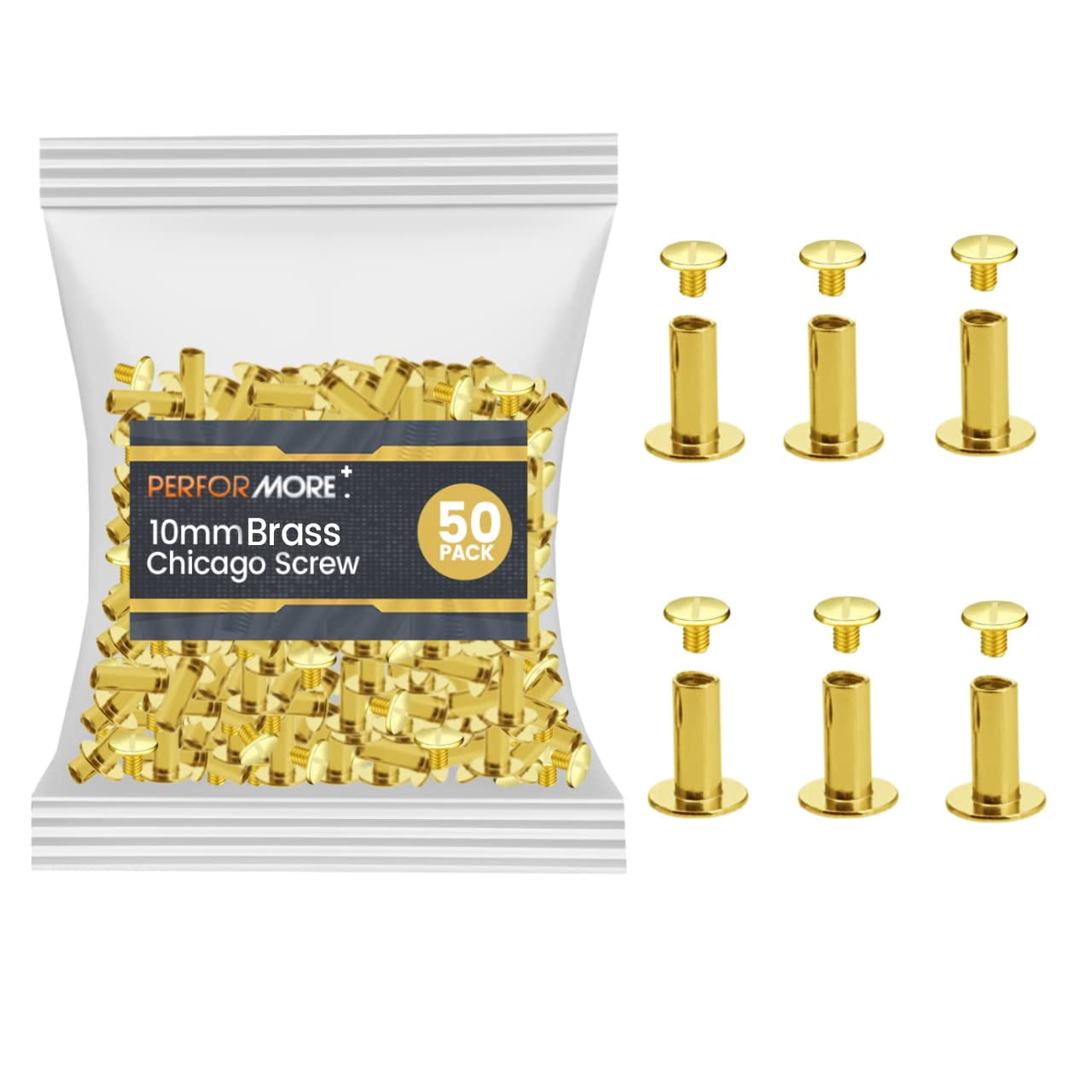 50 Pack of Chicago Screw Post Binding Screws, 10mm Brass Plated Metal ...