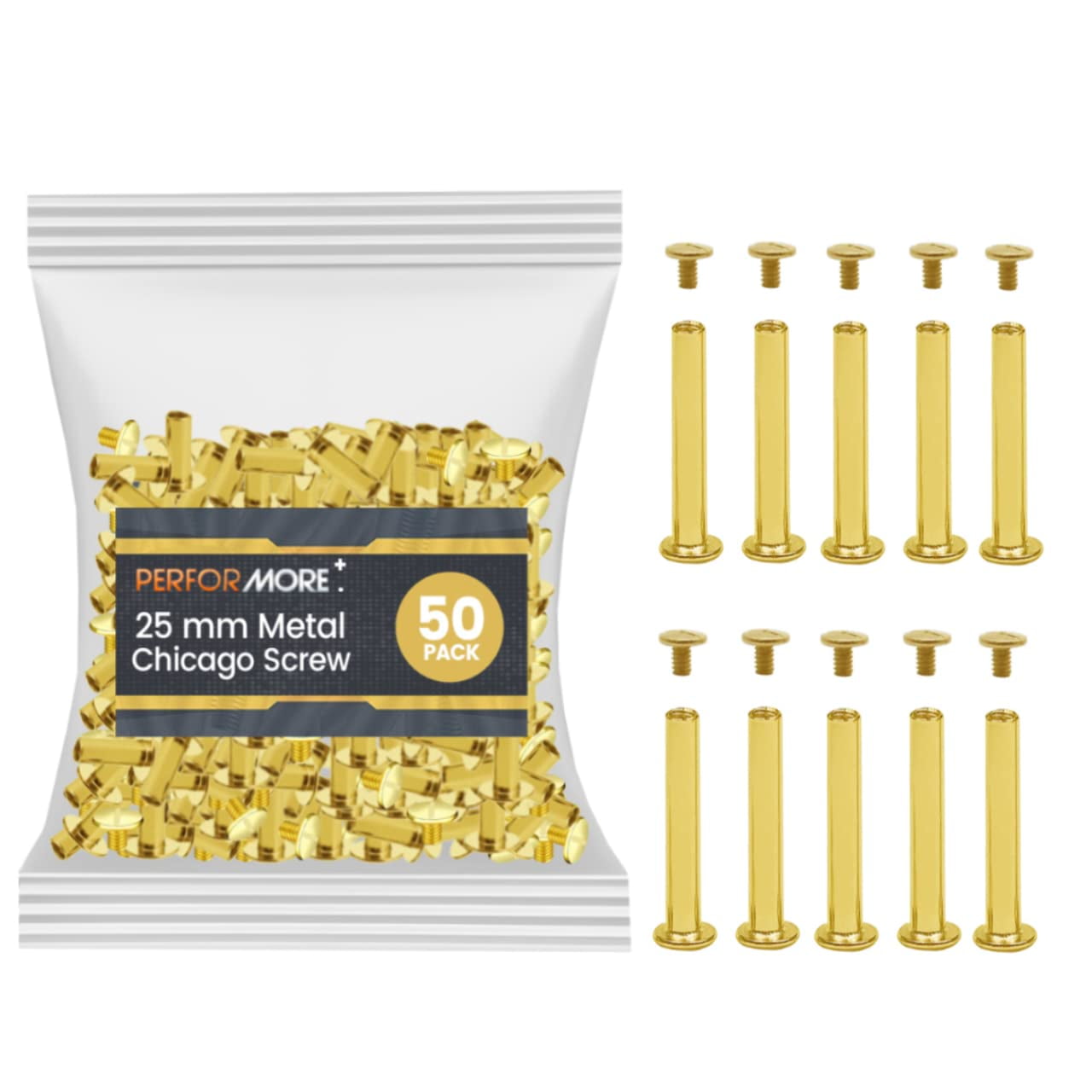 50 Pack of Chicago Screw Post Binding Screws, 25mm Brass Plated Metal ...