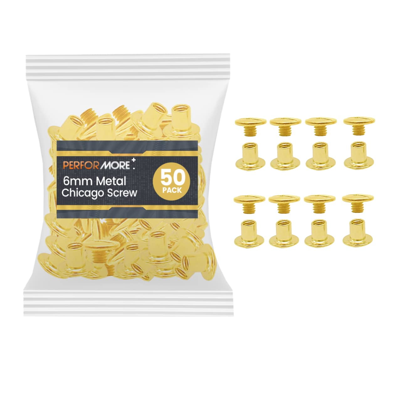 50 Pack of Chicago Screw Post Binding Screws, 6mm Brass Plated Metal ...