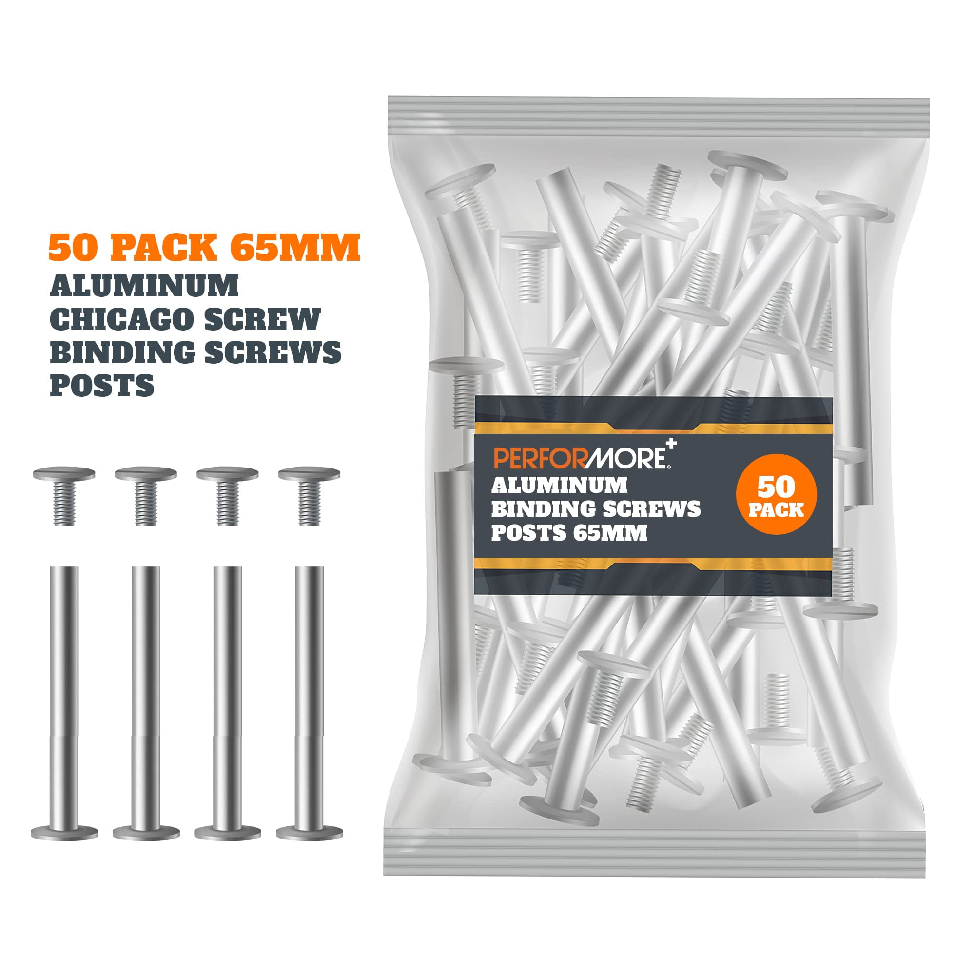50 Pack of Silver Aluminum Screw Posts, 65mm Metal Chicago Screw Post ...