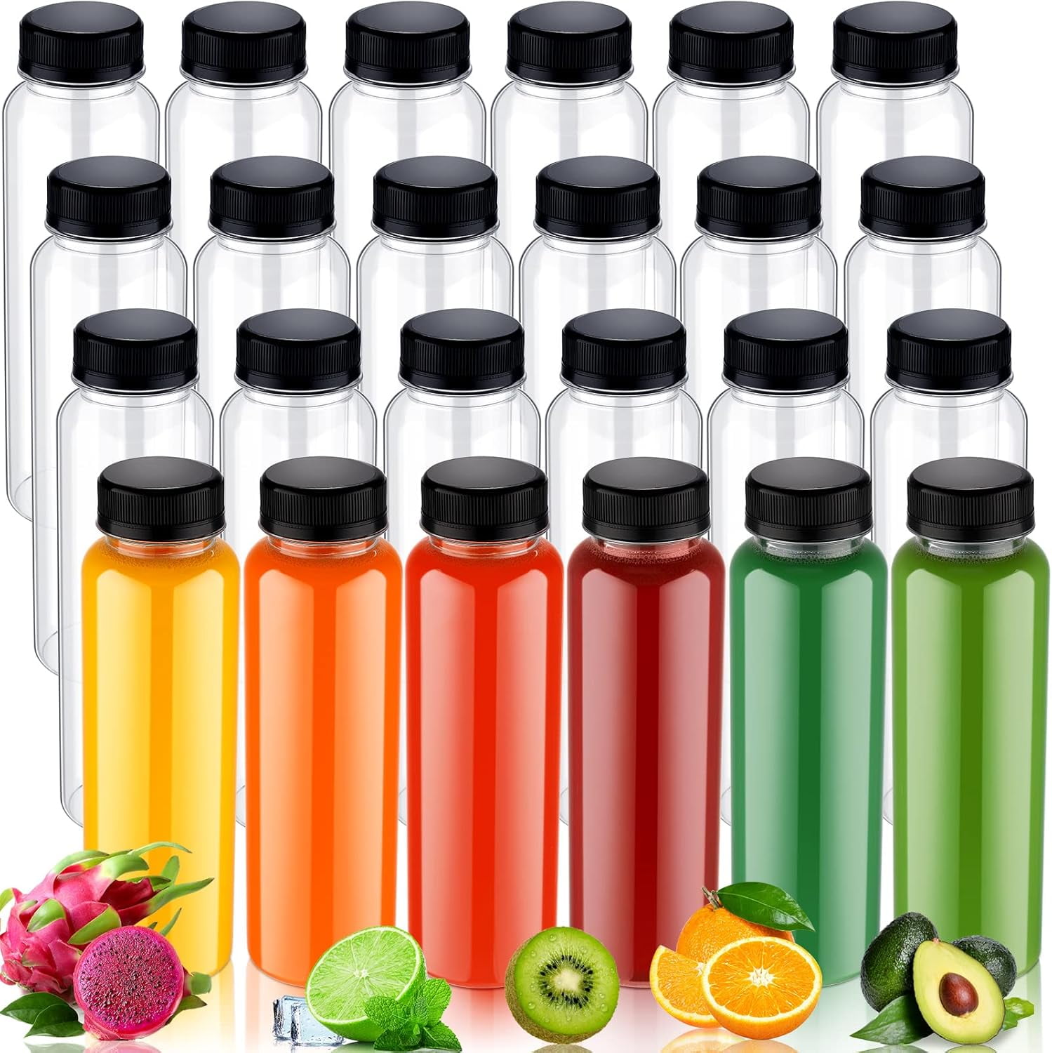 50 Packs 10 oz Plastic Juice Bottles with Caps BPA Free Juicing Bottles ...