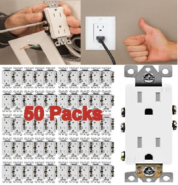 50 Packs 15 Amp Decorator Electrical Wall Outlet, 15A/125V, UL Listed ...