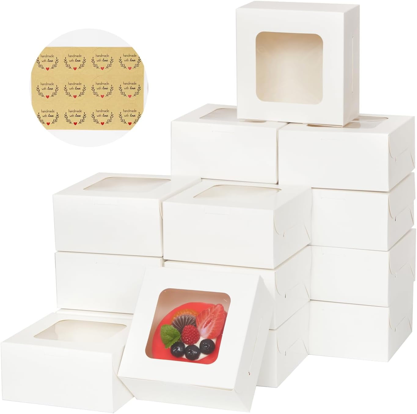 50 Packs 5x5x2.5in White Cookie Boxes, Bakery Boxes with Window, Mini ...