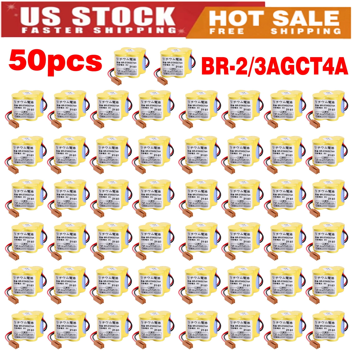 (50-Packs) BR-2/3AGCT4A 6V 4400mAh Replacement Lithium Battery Non-rechargeable for FANUC A98L ...