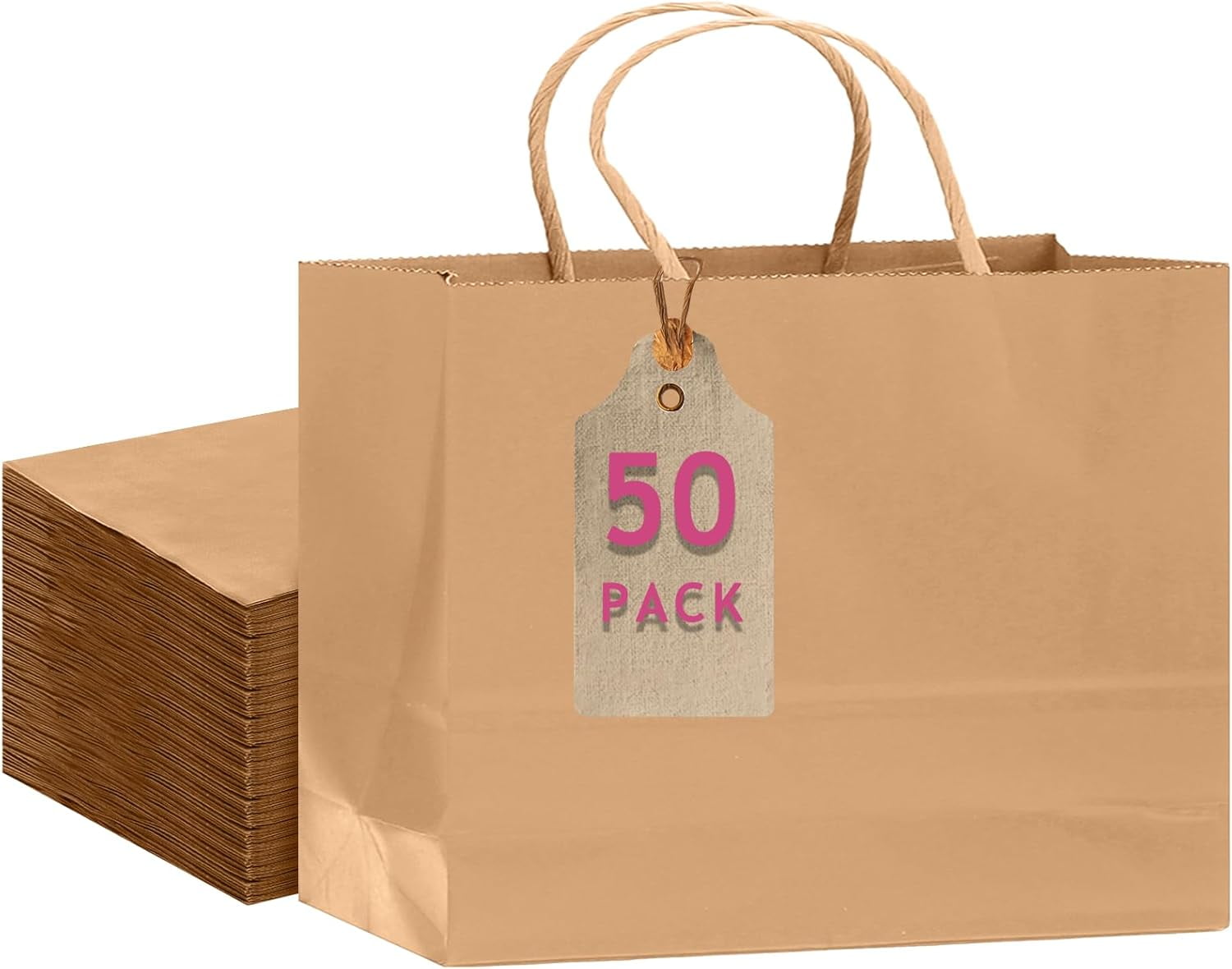 50-Packs Brown Paper Gift Bags with Handles Bulk 12.6"x4.3"x10" Wide ...