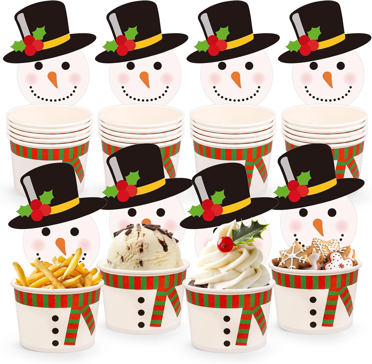 50 Packs Christmas Winter Snowman Snack Cups 9oz Disposable Bowls with ...