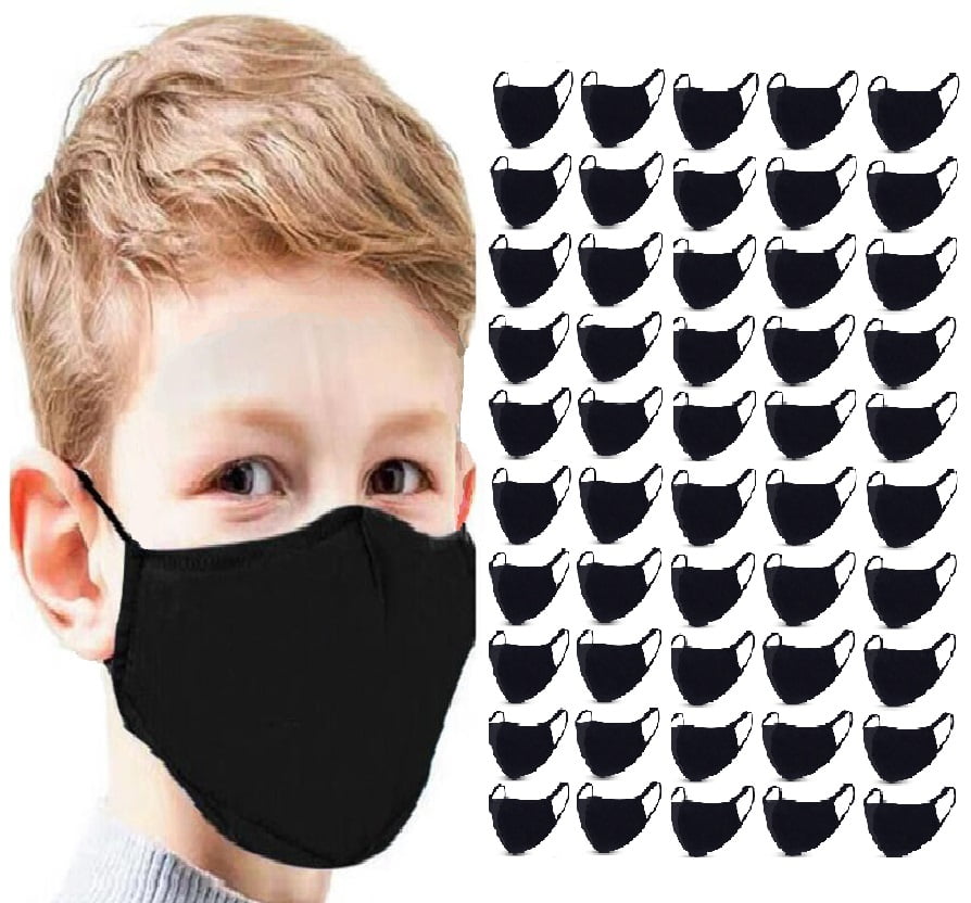 50 Packs Cotton Children Kids Washable,Reusable Black Face Mask ...