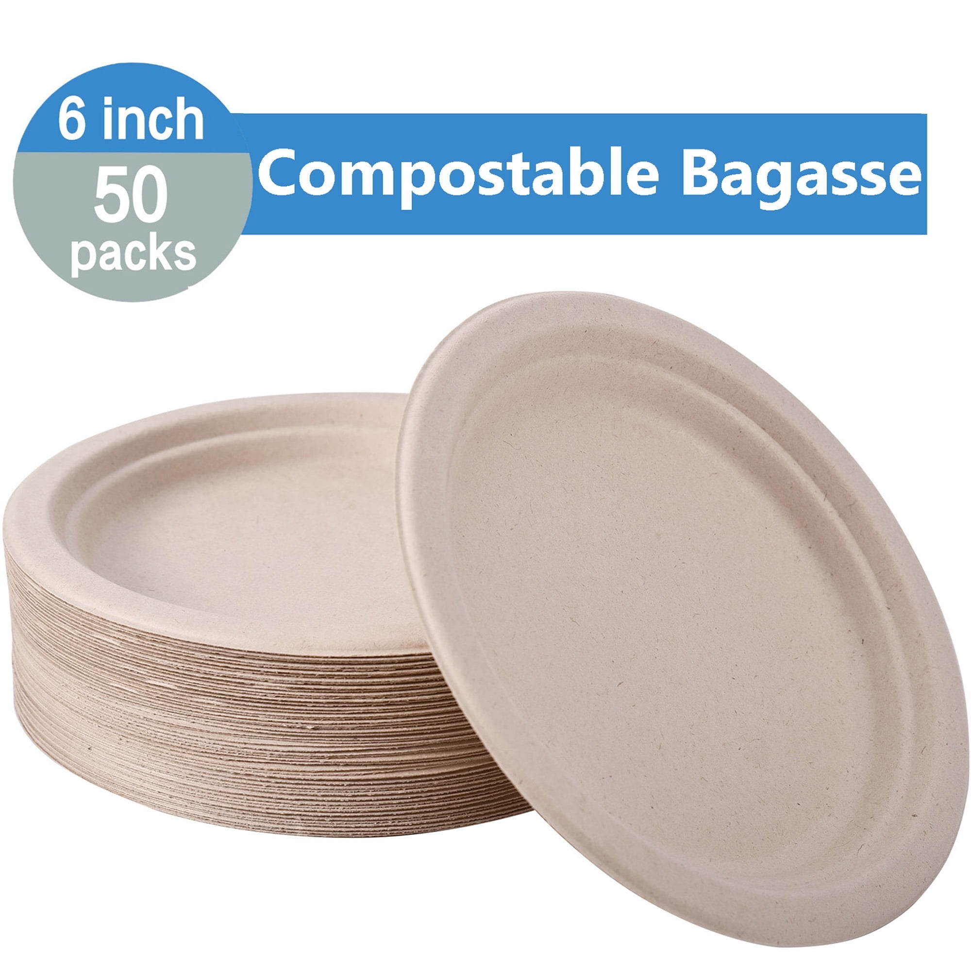 50 Packs Disposable Paper Plates, 6 inch 100% Compostable&Heavy-Duty ...
