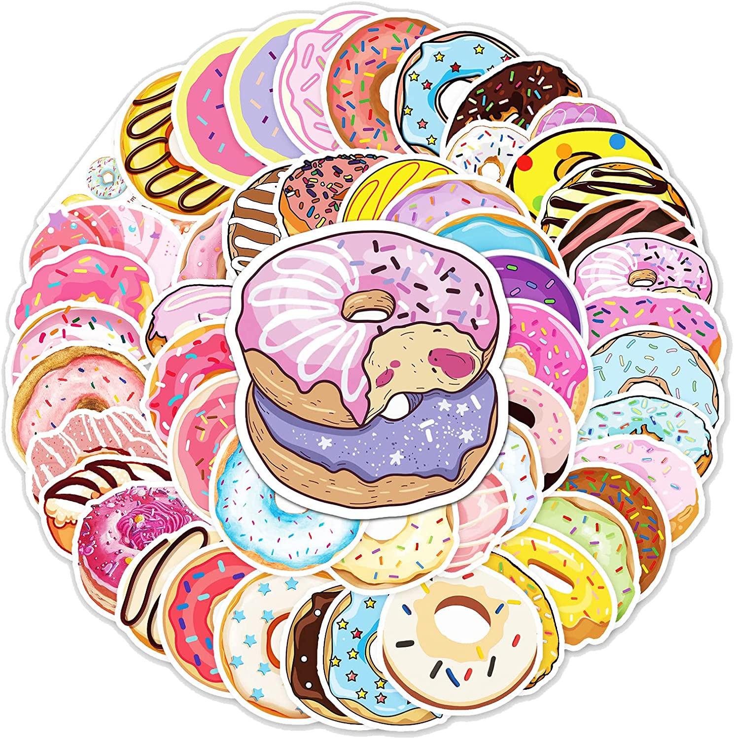50 Packs Donut Stickers Water Bottles Laptop Phone Motorcycle Computer ...