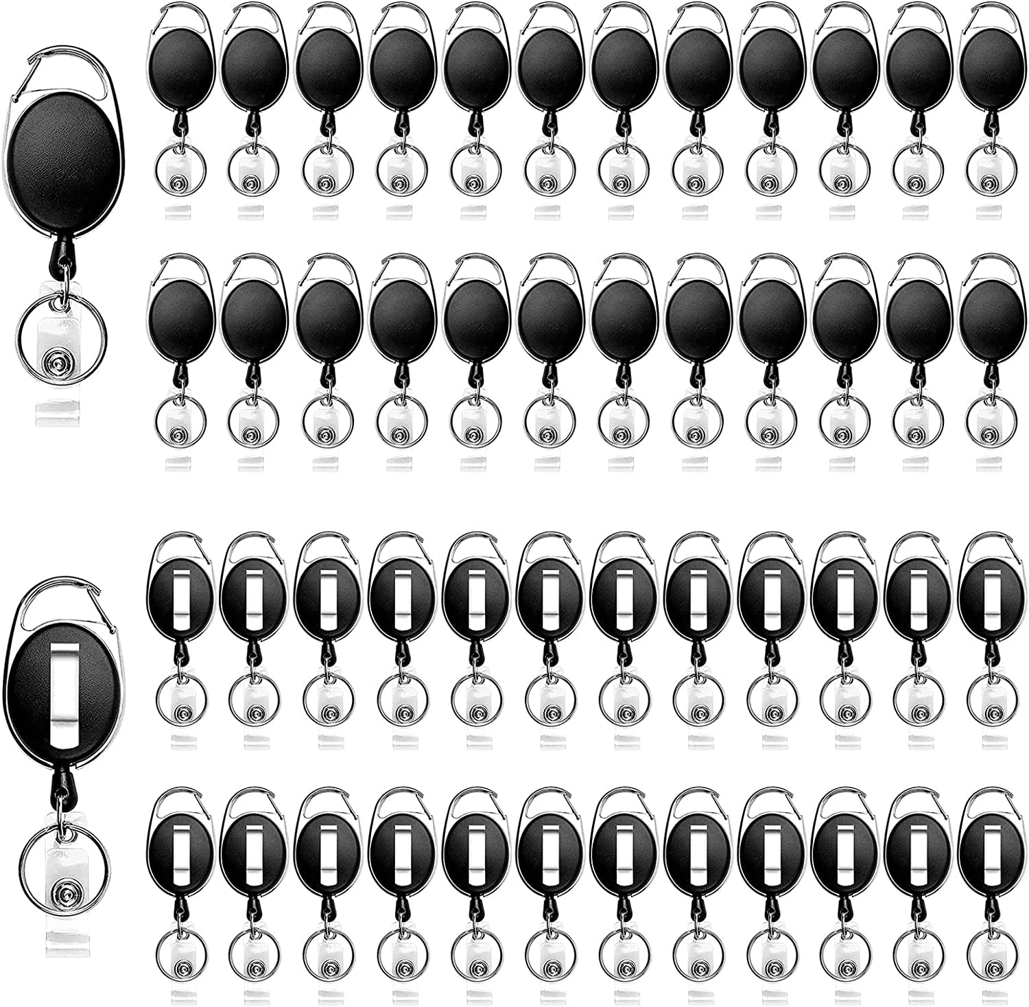 50 Packs Heave Duty Badge Reels Retractable with Carabiner Belt Clip ...