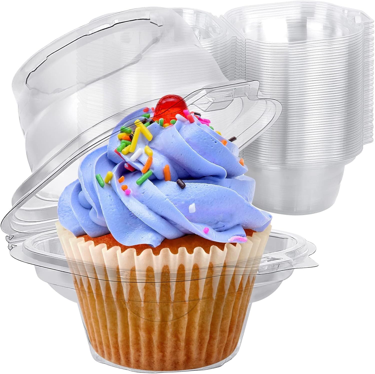 50 Packs Individual Cupcake Containers Stackable Single Compartment ...