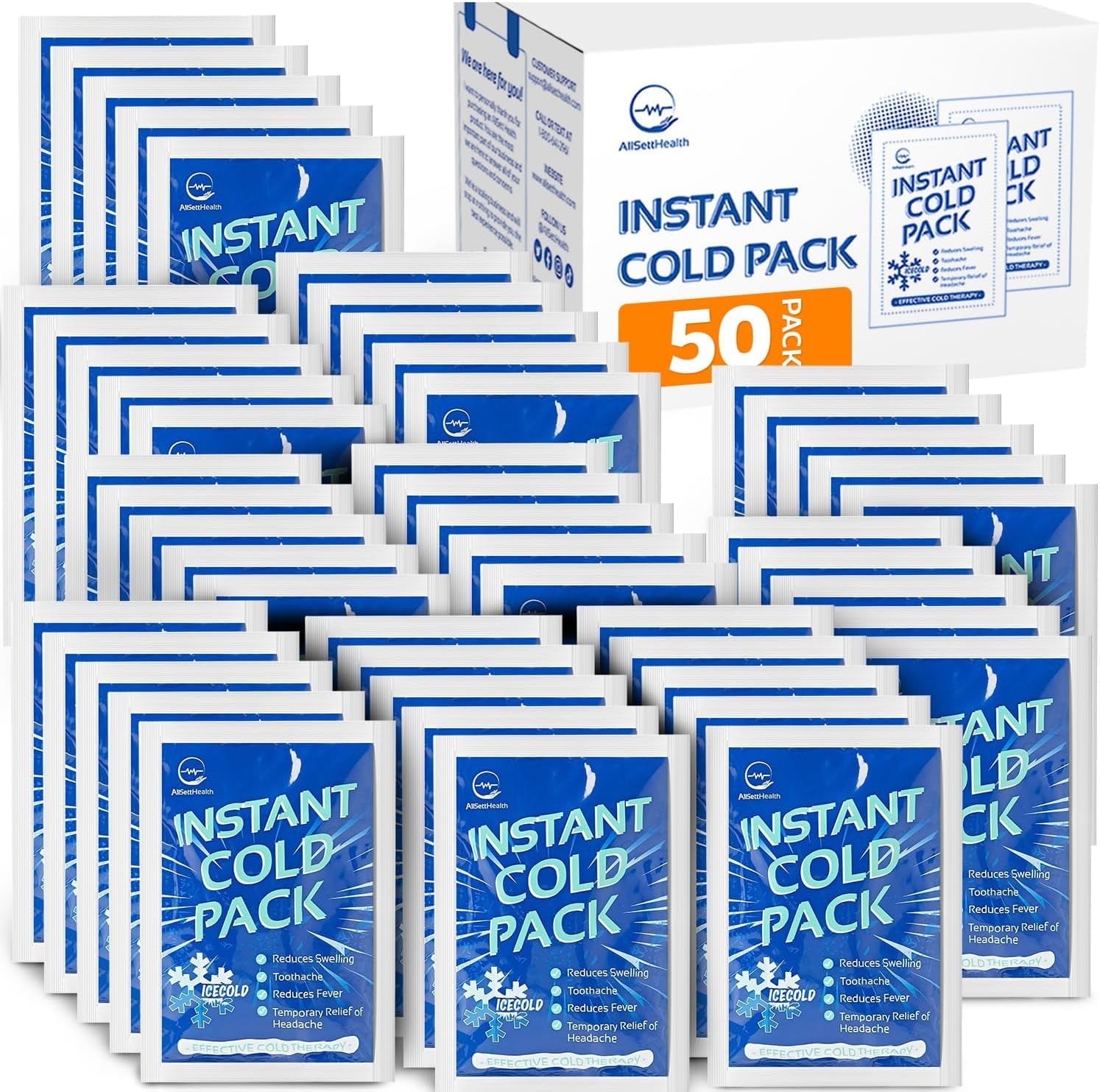 50 Packs Instant Ice Cold Pack (6” x 4.5”) - Disposable Instant Ice ...