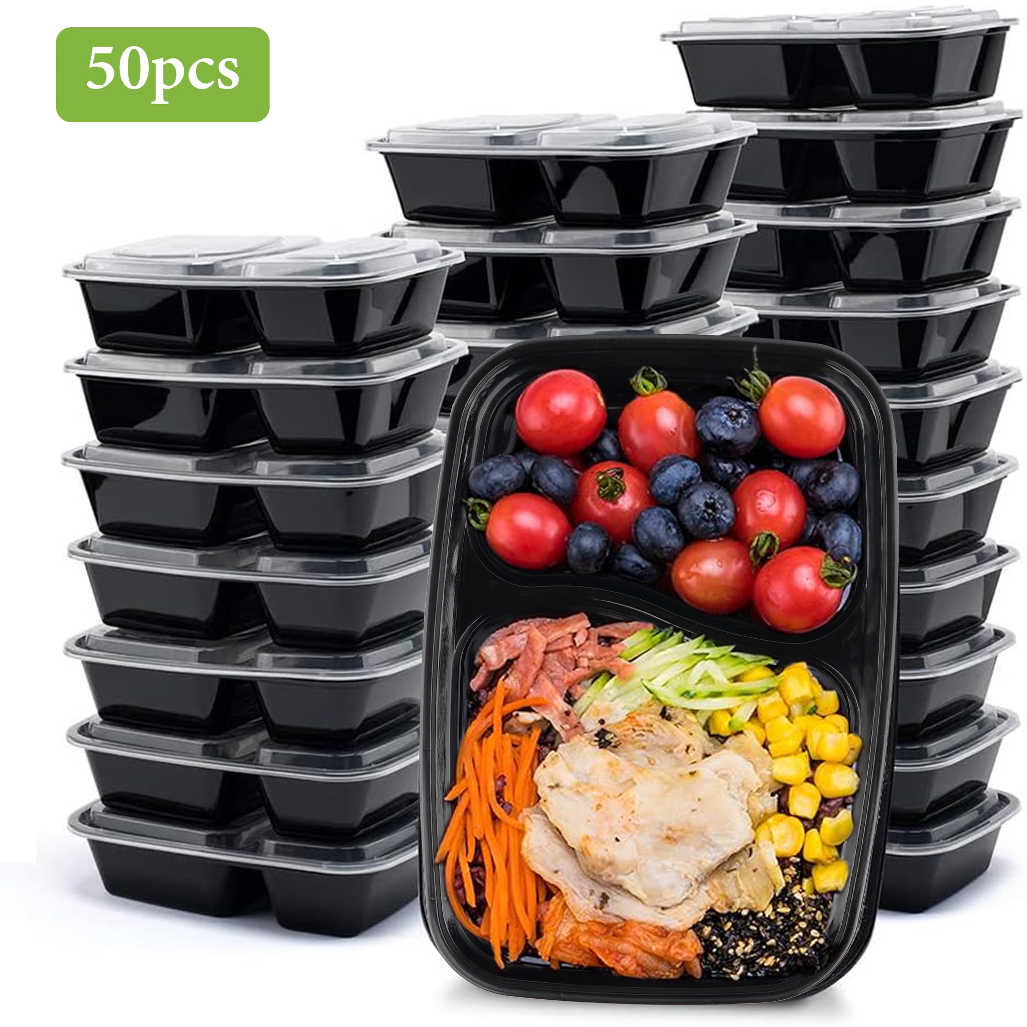 Kosbon Meal Prep Containers, 50 Packs, 2 Compartment with Lids ...