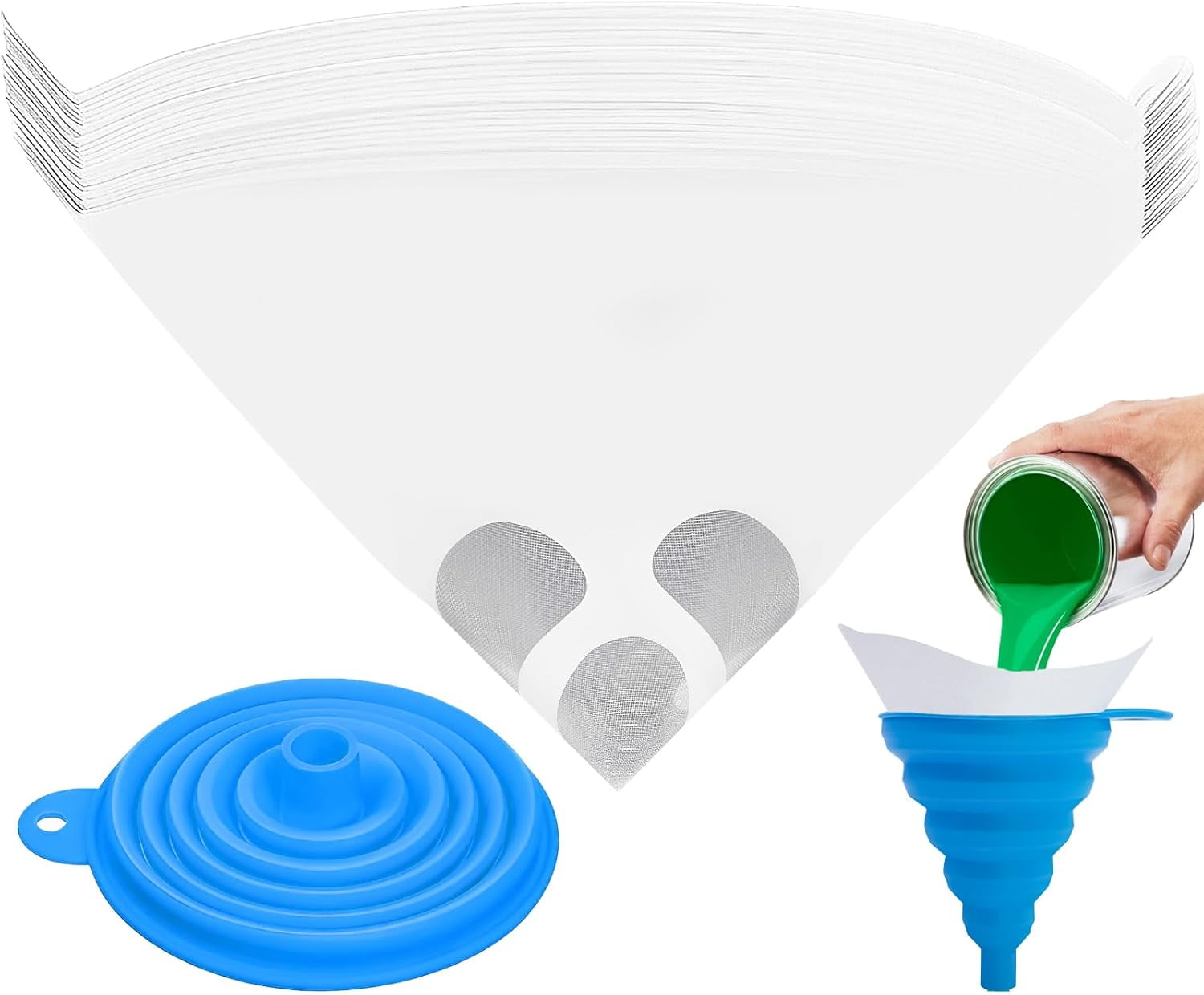 50 Packs Paint Strainer, Cone Paint Filter Paper with 1pcs Silicone ...
