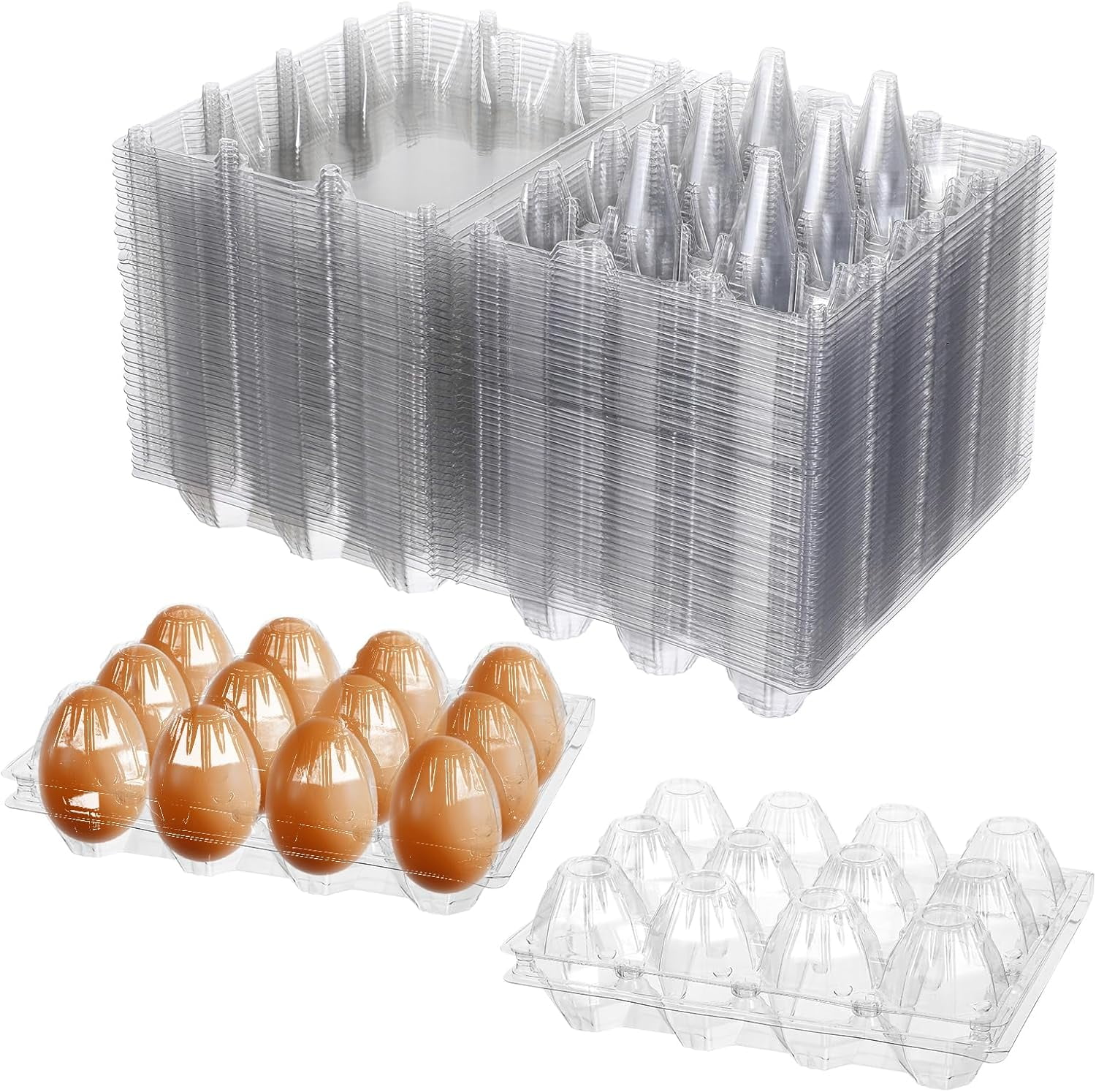50 Packs Plastic Egg Cartons Bulk, Empty Clear Plastic Egg Carton Holds Up to 12 Eggs, Chicken ...
