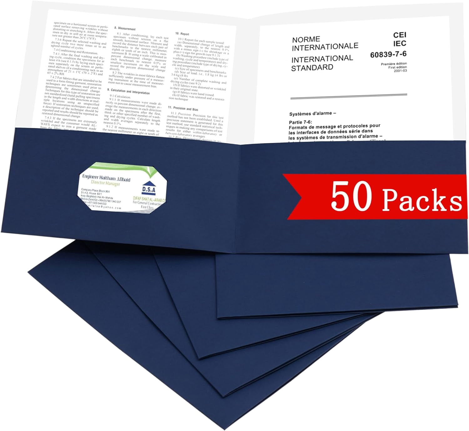 50 Packs Two Pocket File Folders with Business Card Slot,Textured Paper ...
