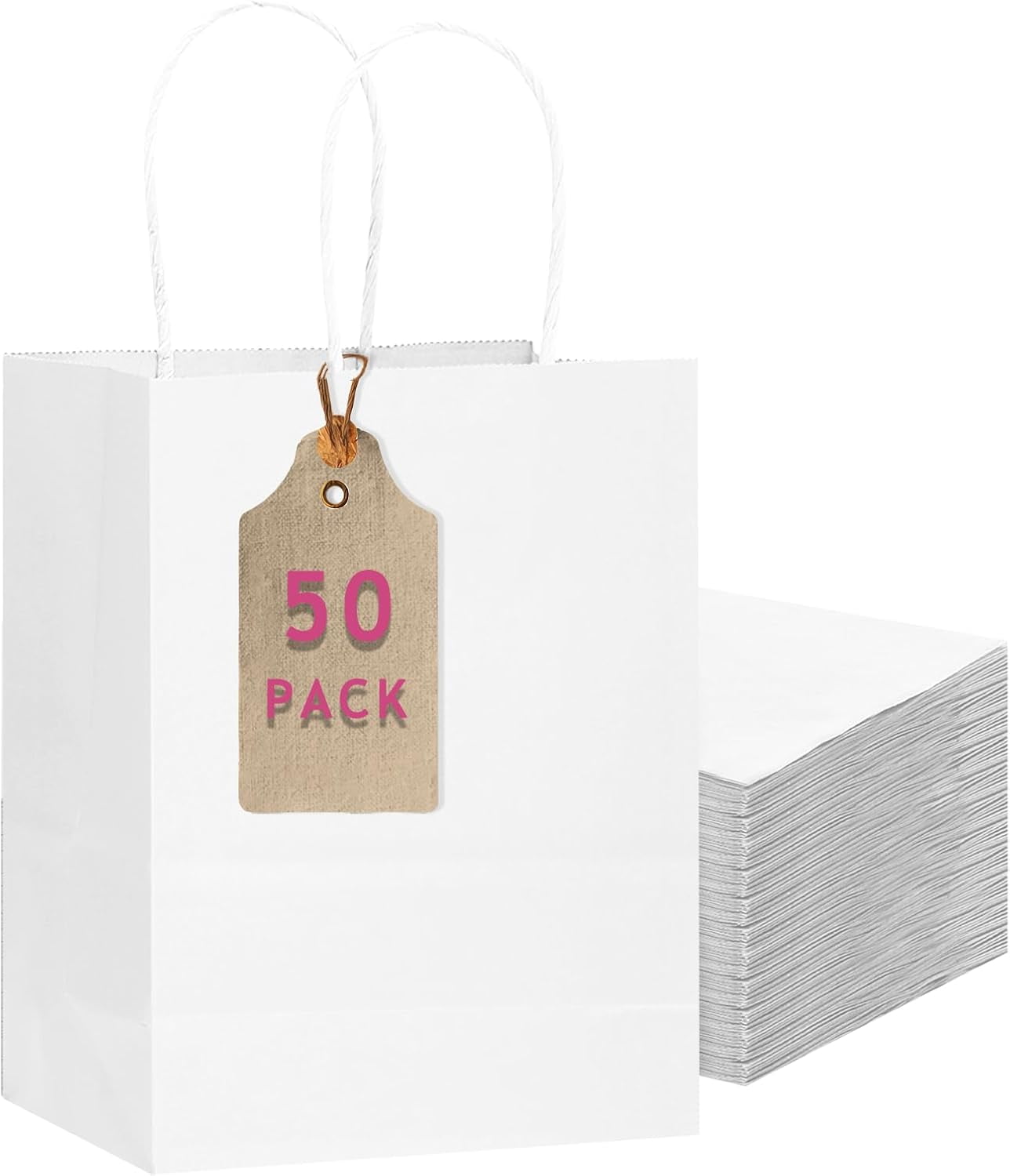 50-Packs White Paper Gift Bags with Handles Bulk 11"x8.3"x4.3" Medium ...