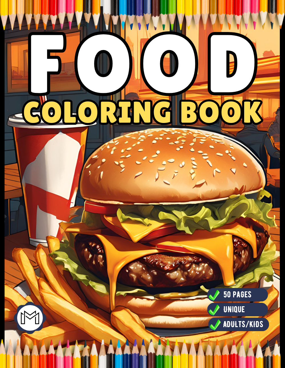 50 Pages Bold and Easy Food Coloring Book Gift for Adults Kids Men ...