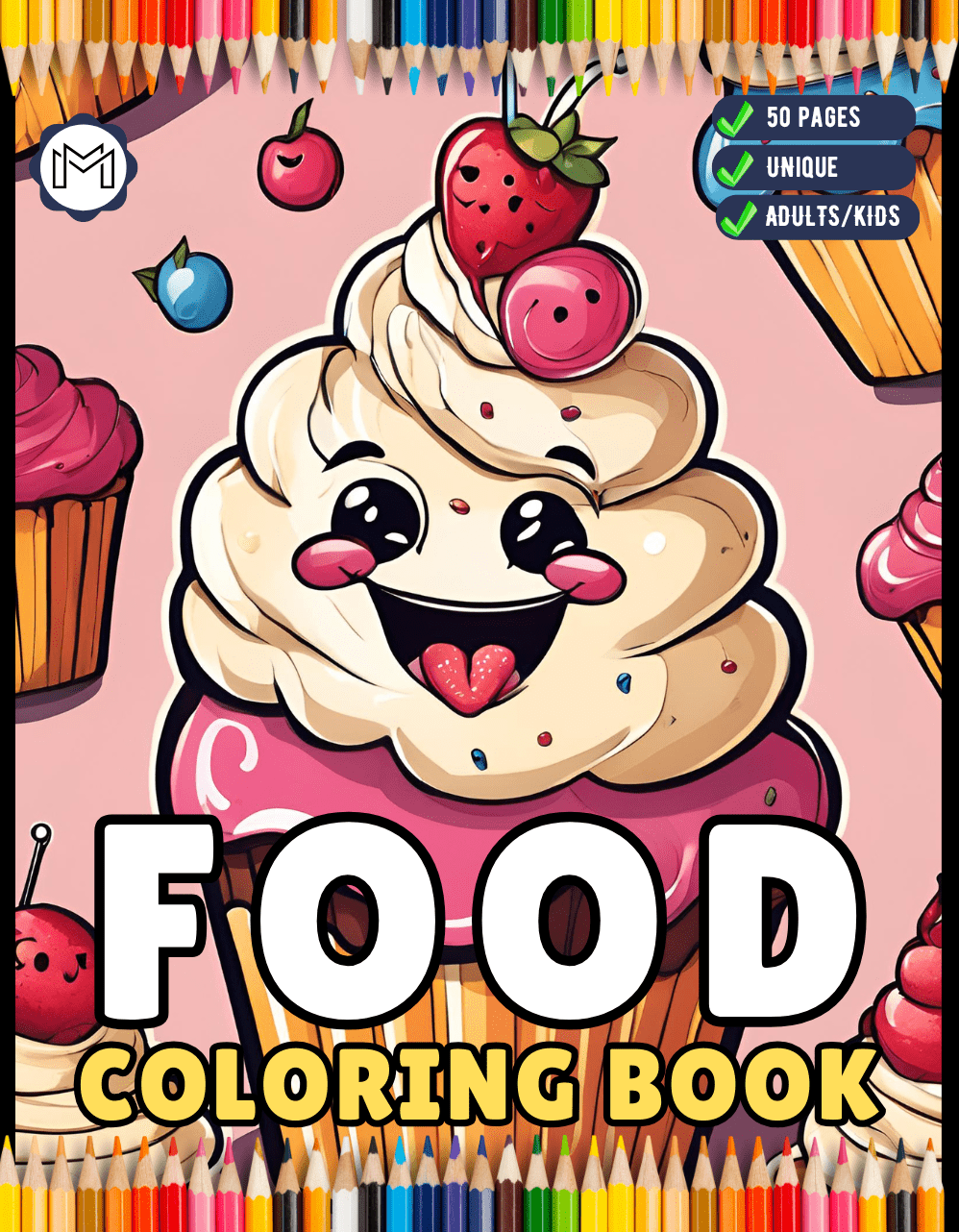 50 Pages Bold and Easy Food Coloring Book Gift for Adults Kids Men ...