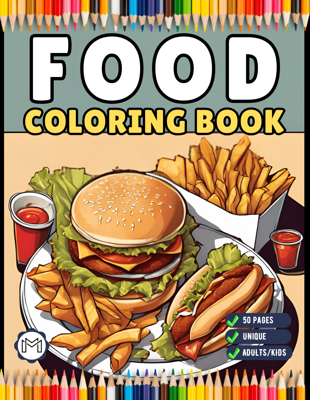 50 Pages Bold and Easy Food Coloring Book Gift for Adults Kids Men ...