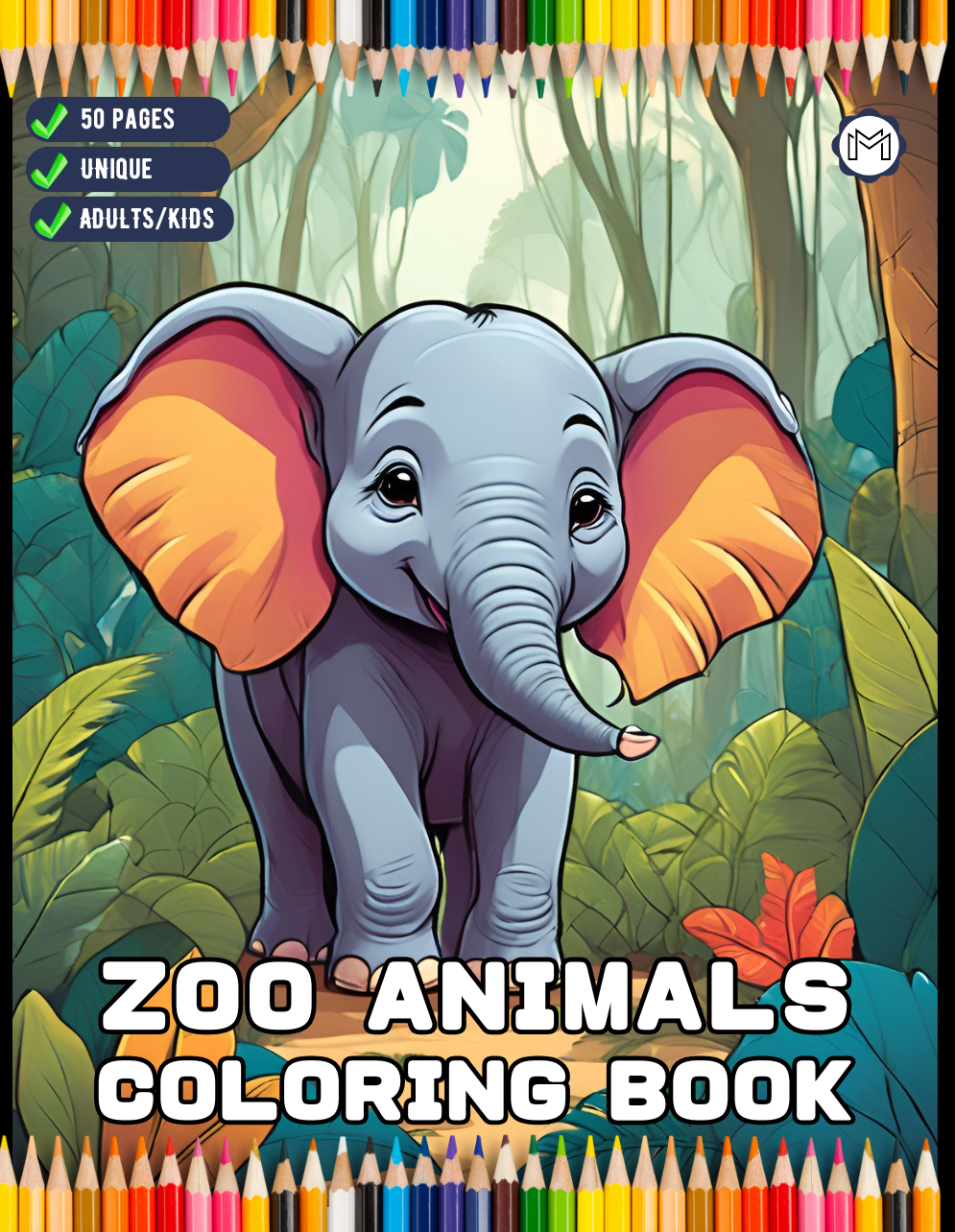 50 Pages Bold and Easy Zoo Animal Coloring Book Gift for Adults Kids ...