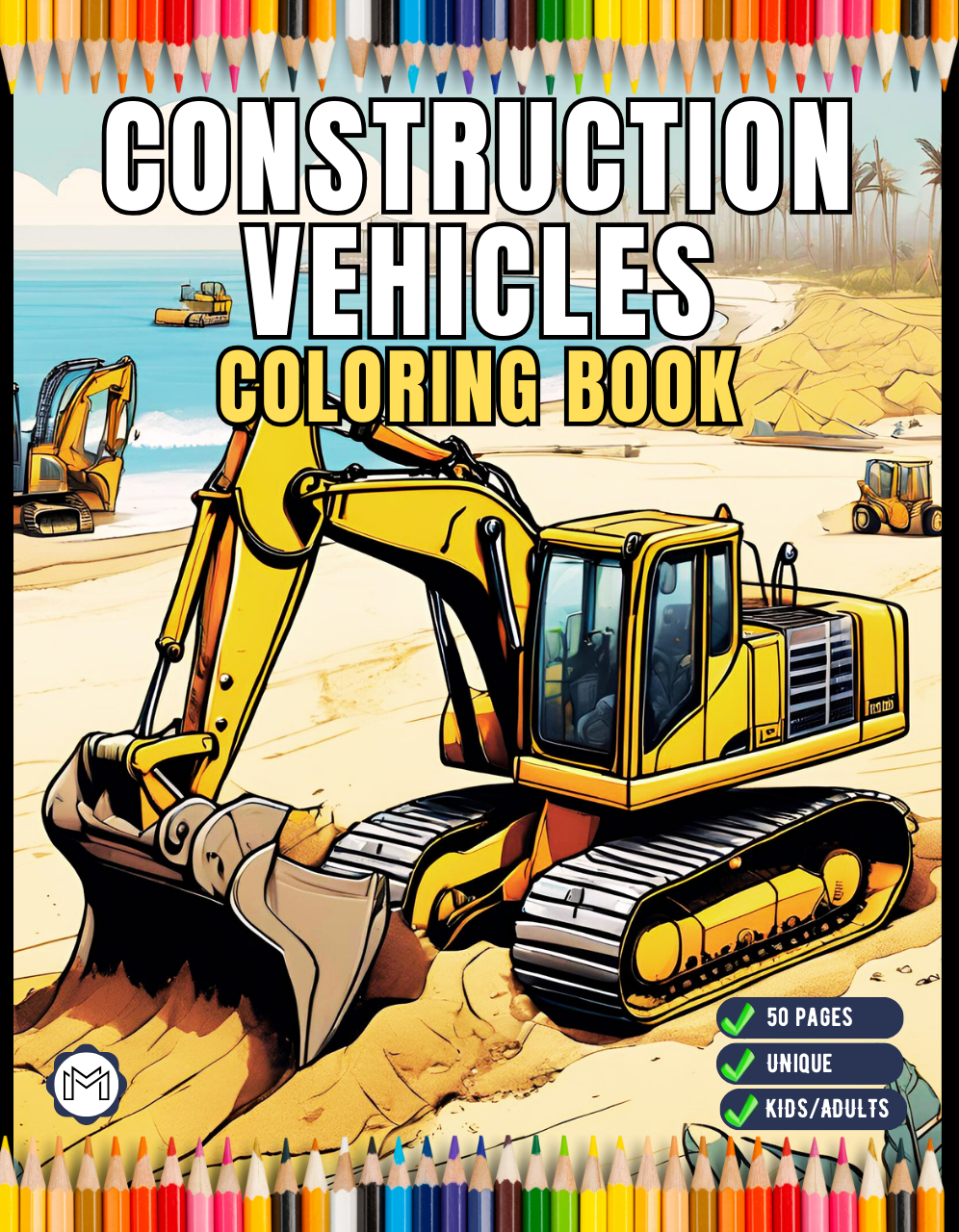 50 Pages Construction Vehicle Coloring Book Gift for Men Women Adults ...