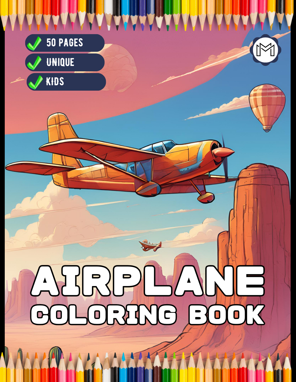 50 Pages Cute Airplane Coloring Book Gift for Kids Boys Girls Teens ...