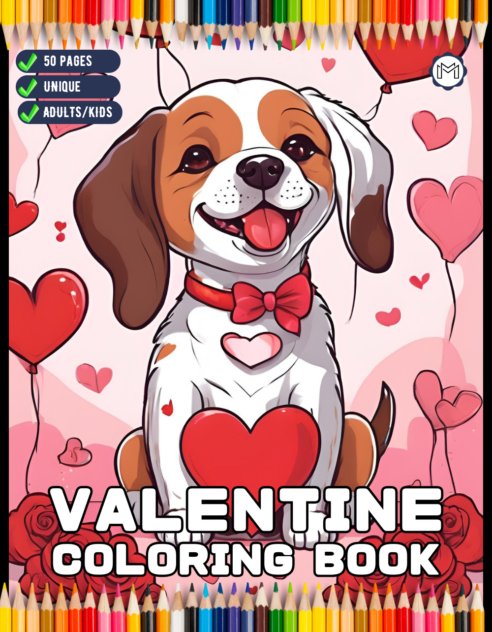 50 Pages Cute Dog Puppy Animal Valentine Day Coloring Book Gift for ...