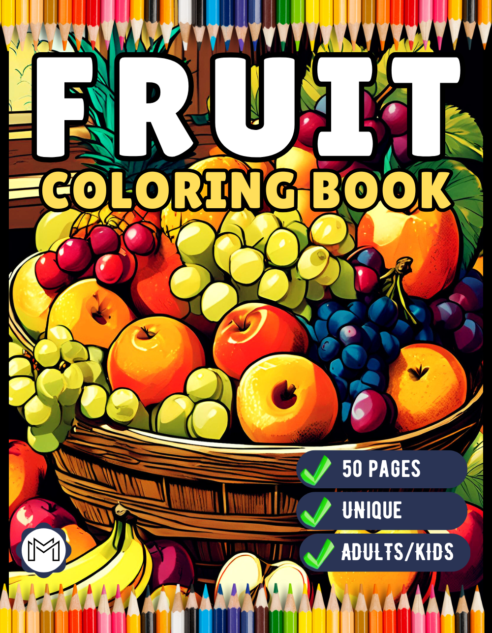 50 Pages Fruit Vegetable Coloring Book for Adults Kids Men Women Kids ...