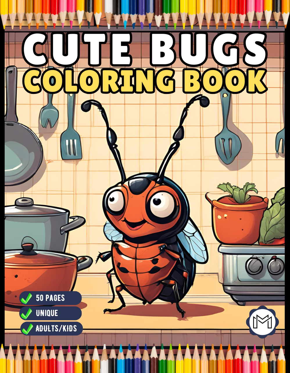50 Pages Funny Cute Bugs and Insects Coloring Book for Adults Men Women ...