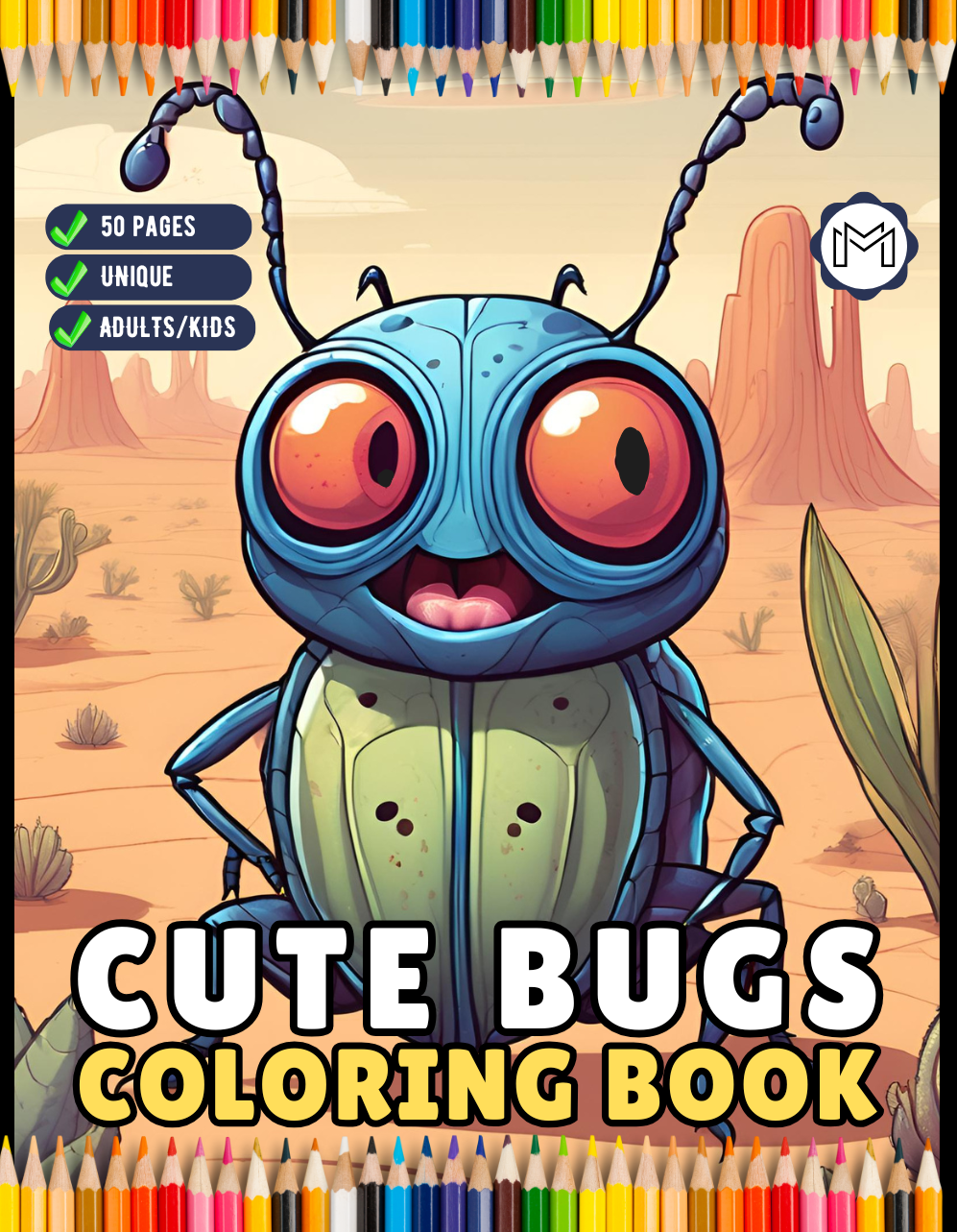50 Pages Funny Cute Bugs and Insects Coloring Book for Adults Men Women ...
