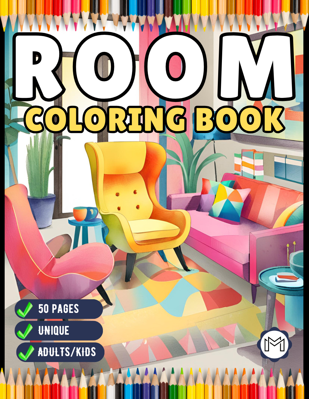 50 Pages Interior Design Cute Cozy Room Coloring Book Birthday Gift for ...