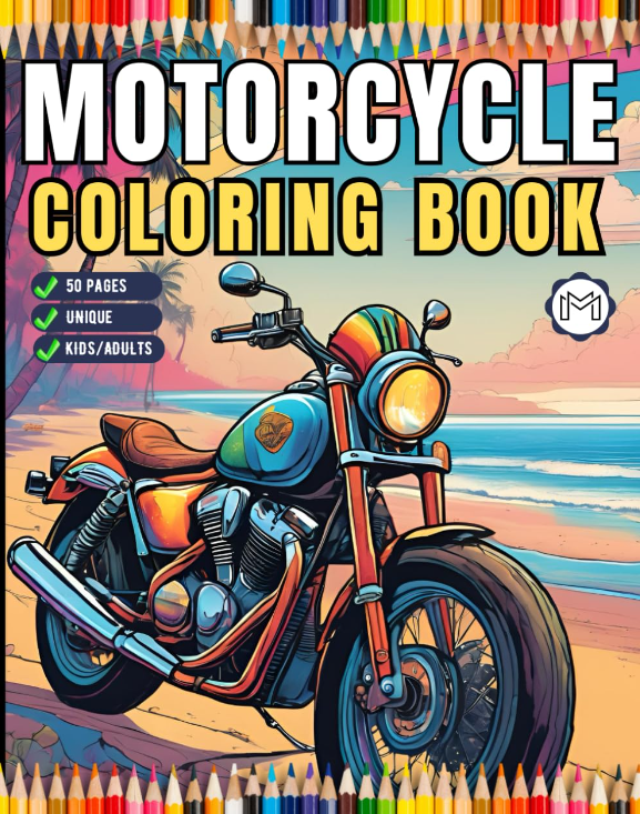 50 Pages Motorcycle Coloring Book Gift for Adults Men Women Kids ...