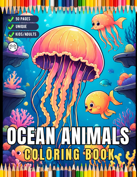 50 Pages Ocean Animals Cute Deep Sea Creatures Fish Coloring Book Gift ...
