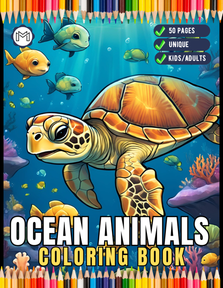 50 Pages Ocean Animals Cute Deep Sea Creatures Fish Coloring Book Gift ...