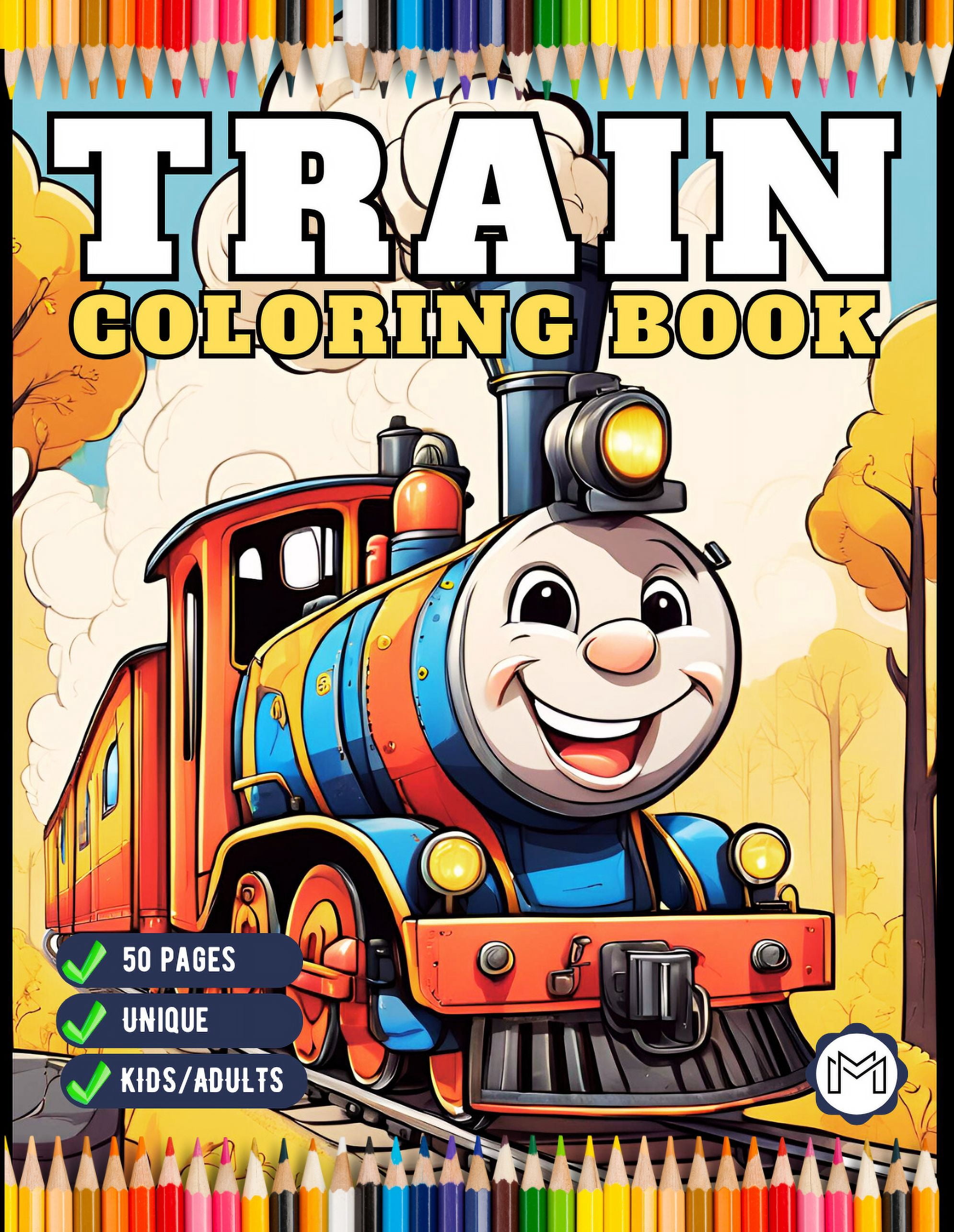 50 Pages Train Locomotive Enthusiasts Coloring Book Gift for Adults ...