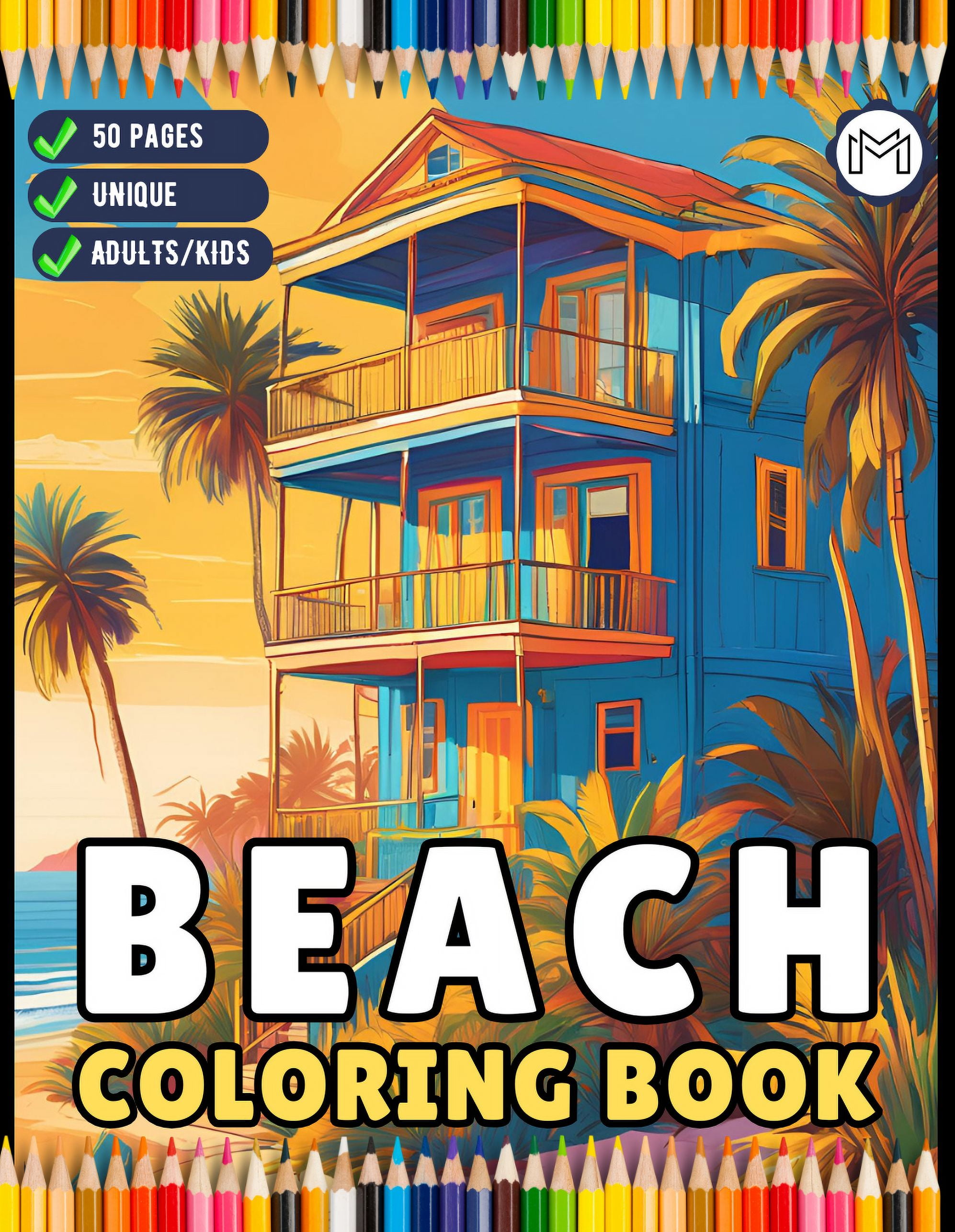 50 Pages Tropical Beach Homes Coloring Book Birthday Holiday Gift for ...