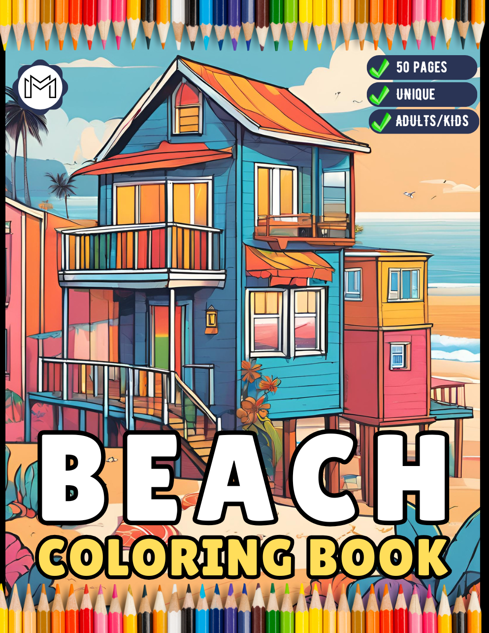 50 Pages Tropical Beach Homes Coloring Book Birthday Holiday Gift for ...
