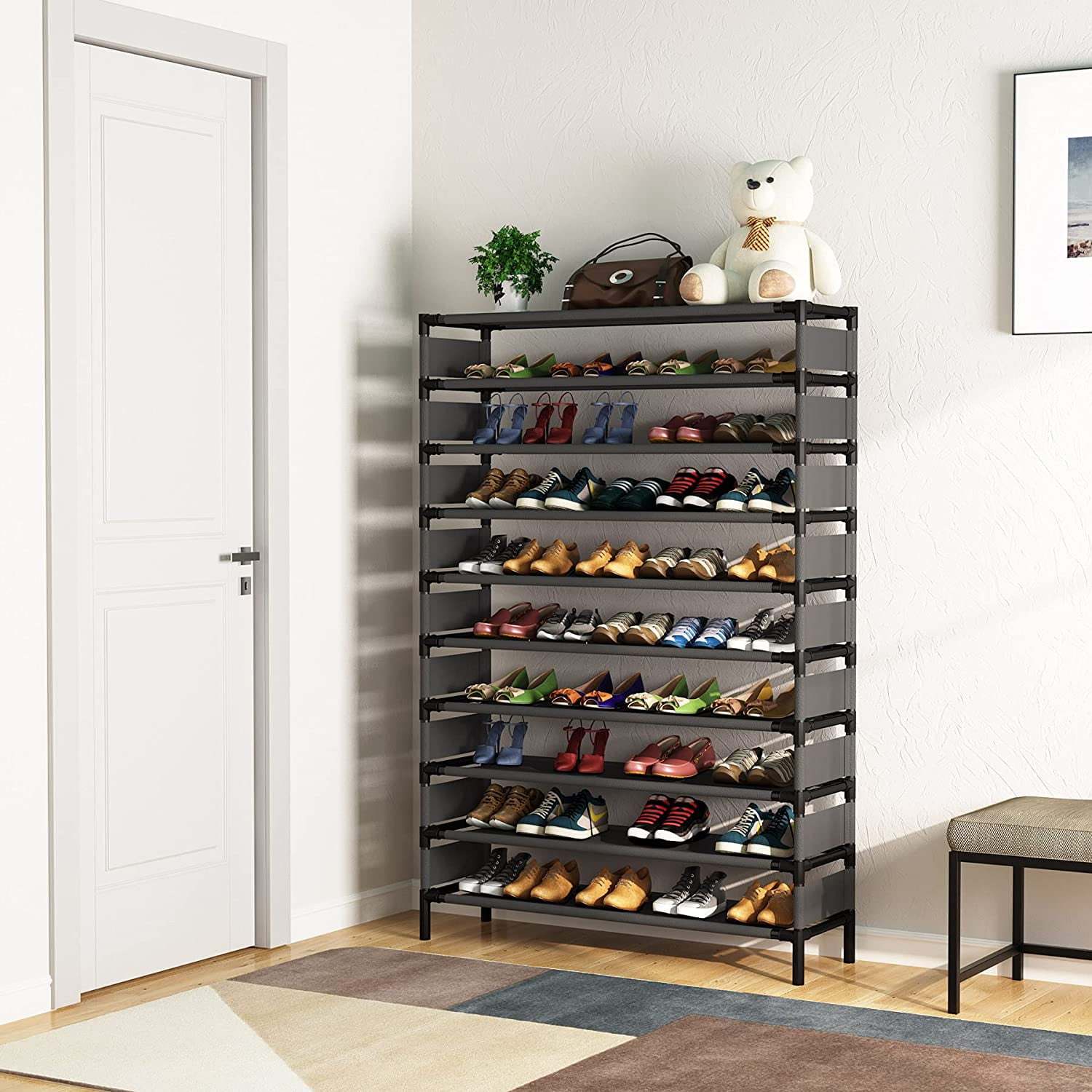 50-Pair Extra Large 10-Tier Shoe Rack Durable Large-Capacity Shoe ...