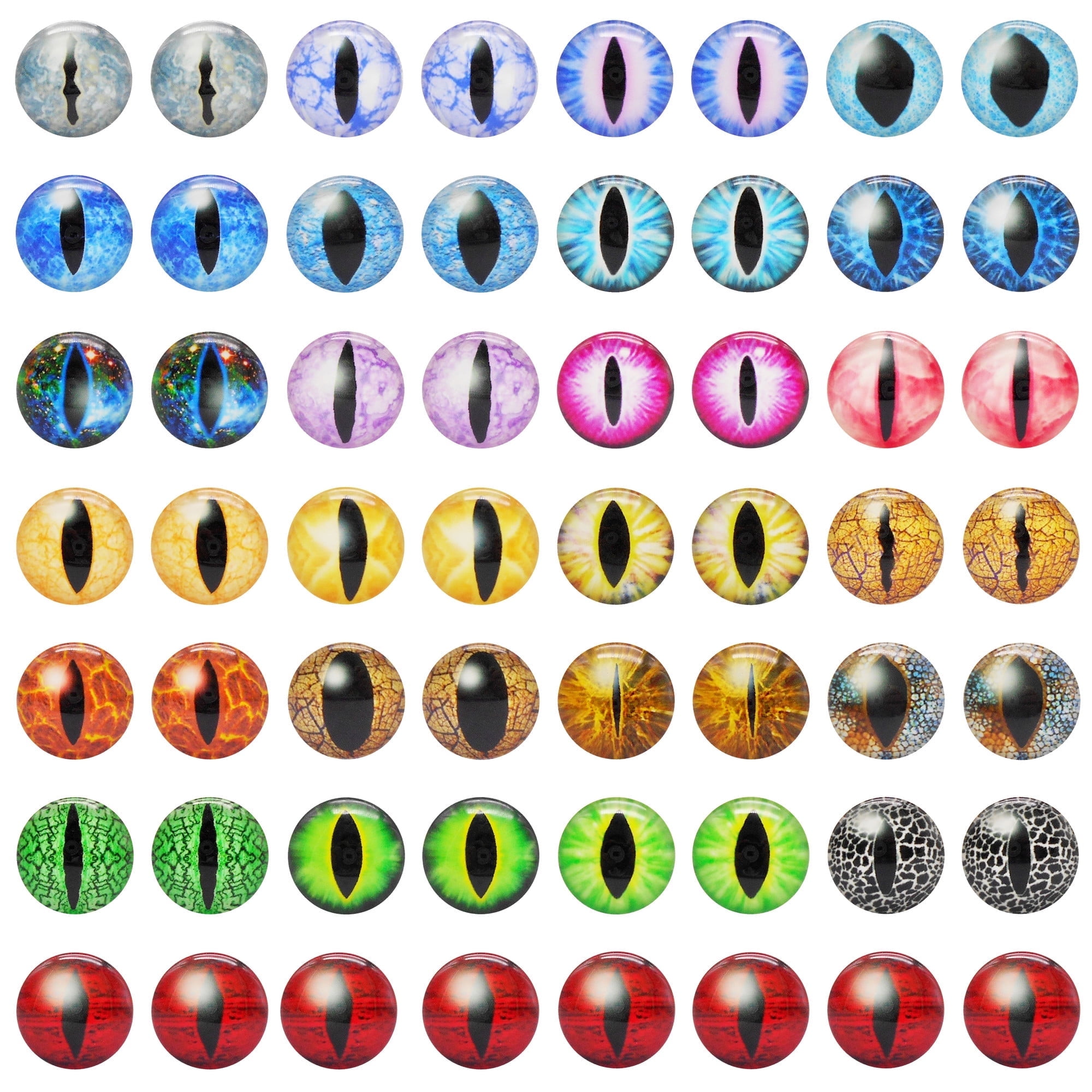 50 Pairs 6mm Glass Vertical Pupil Animal Eyes Glow In Dark Evil Dragon Eyes Dome Flat Back ...