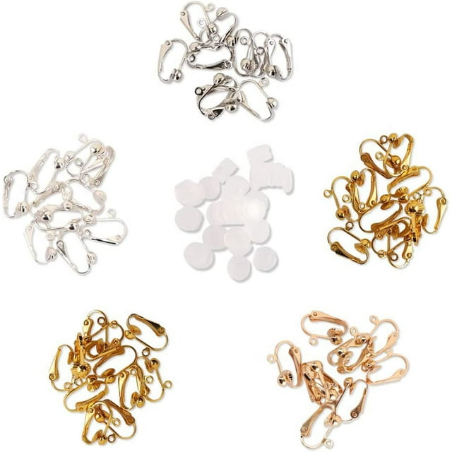 50 Pairs Clip-on Earrings Converter Components, Gold Silver Earring ...