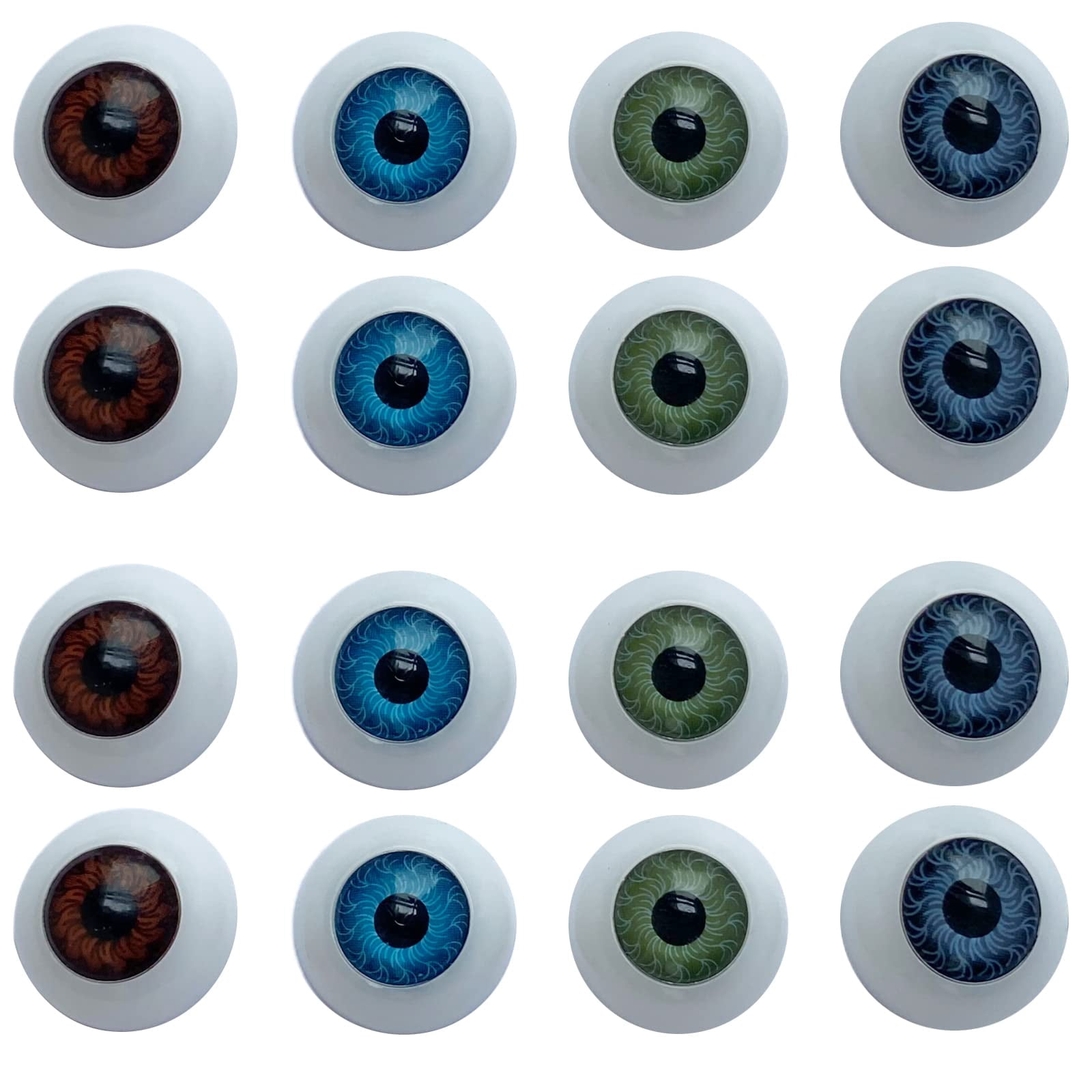 50 Pairs of 4 Colors 22mm Half Round Realistic Acrylic Eyes for ...