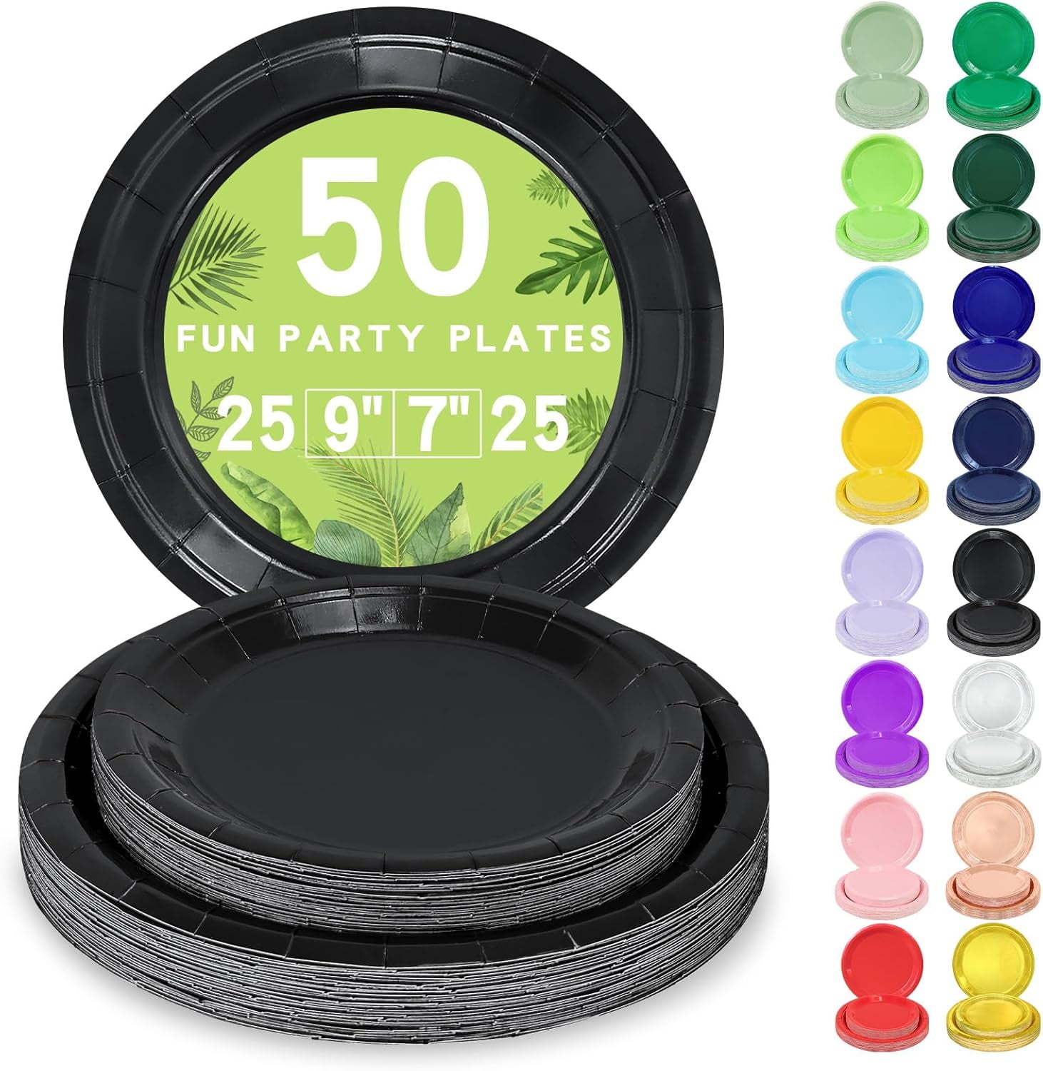 50 Paper Plates Disposable Set Includes 25-9" & 25-7" Birthday Cake ...